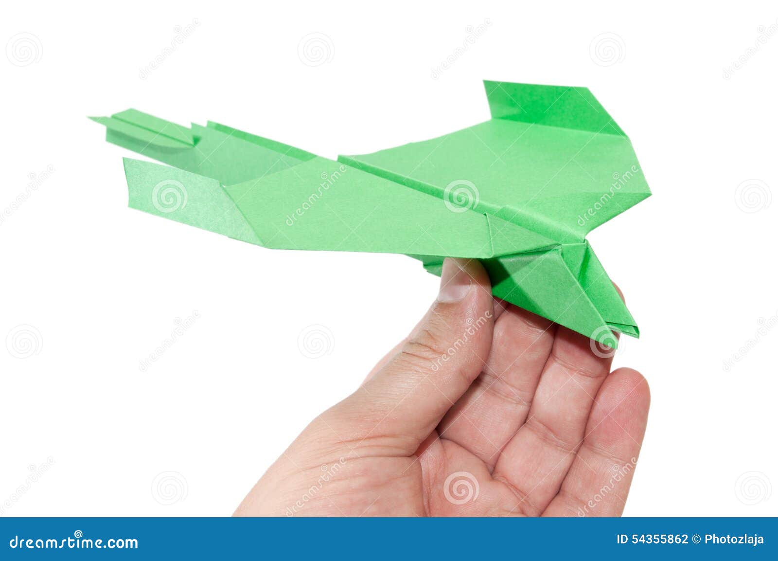 Green Origami Plane in the Hand Flying Stock Photo - Image of childhood ...