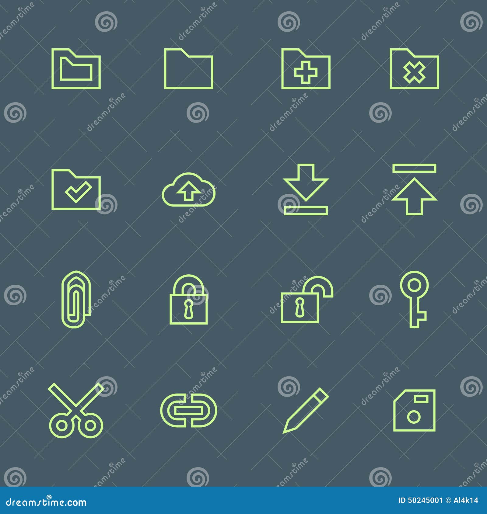 Green Outline Various File Actions Icons Set Stock Vector ...