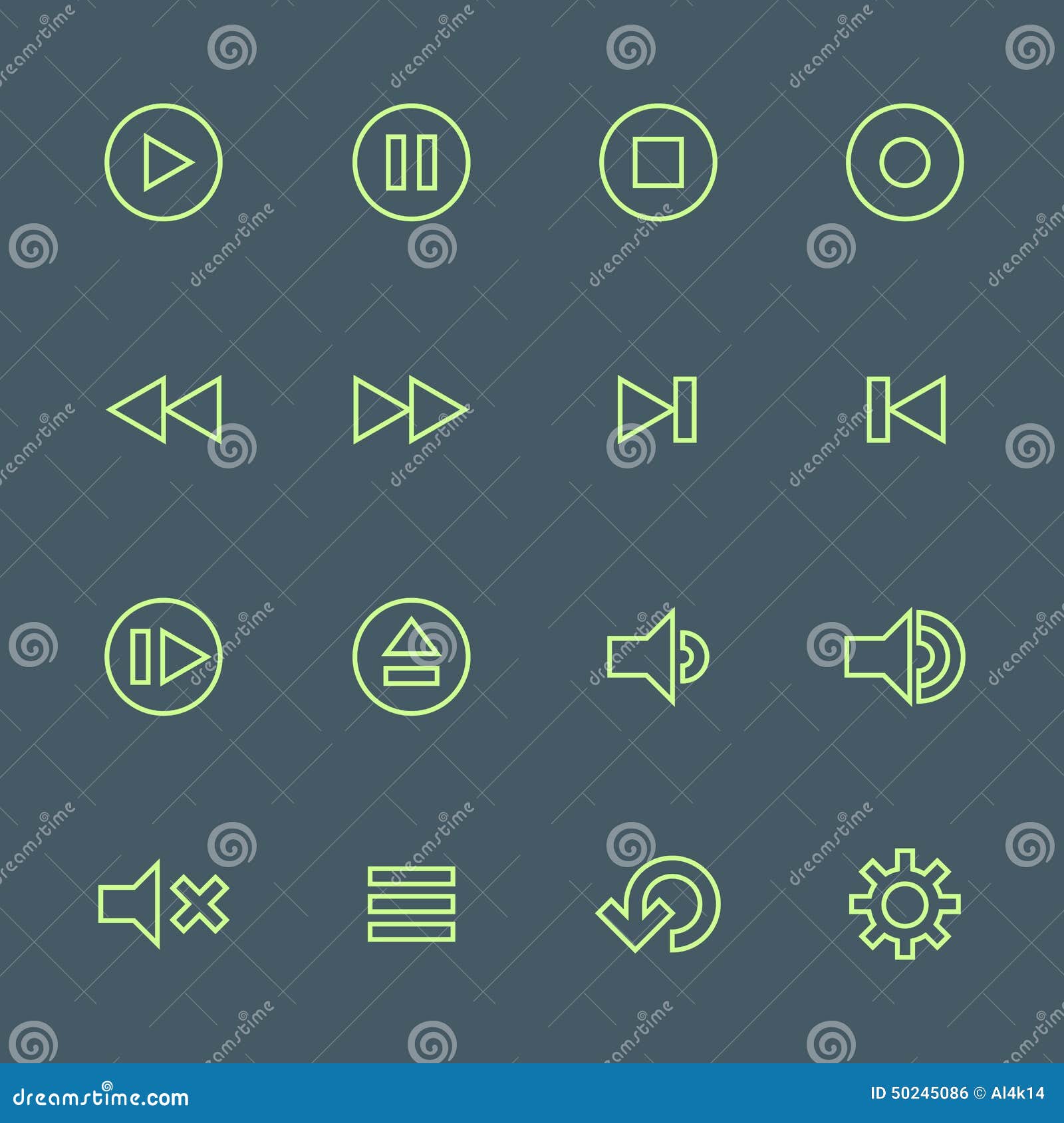 Green Outline Various Media Player Icons Set Stock Vector ...