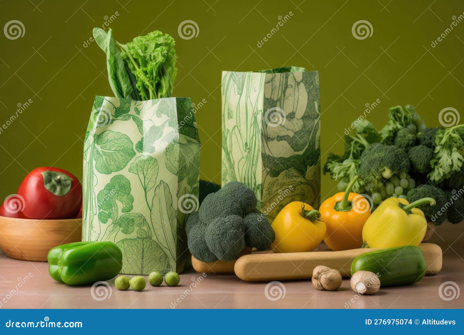 Green Packaging with Vegetable and Fruit Drawings on the Background ...