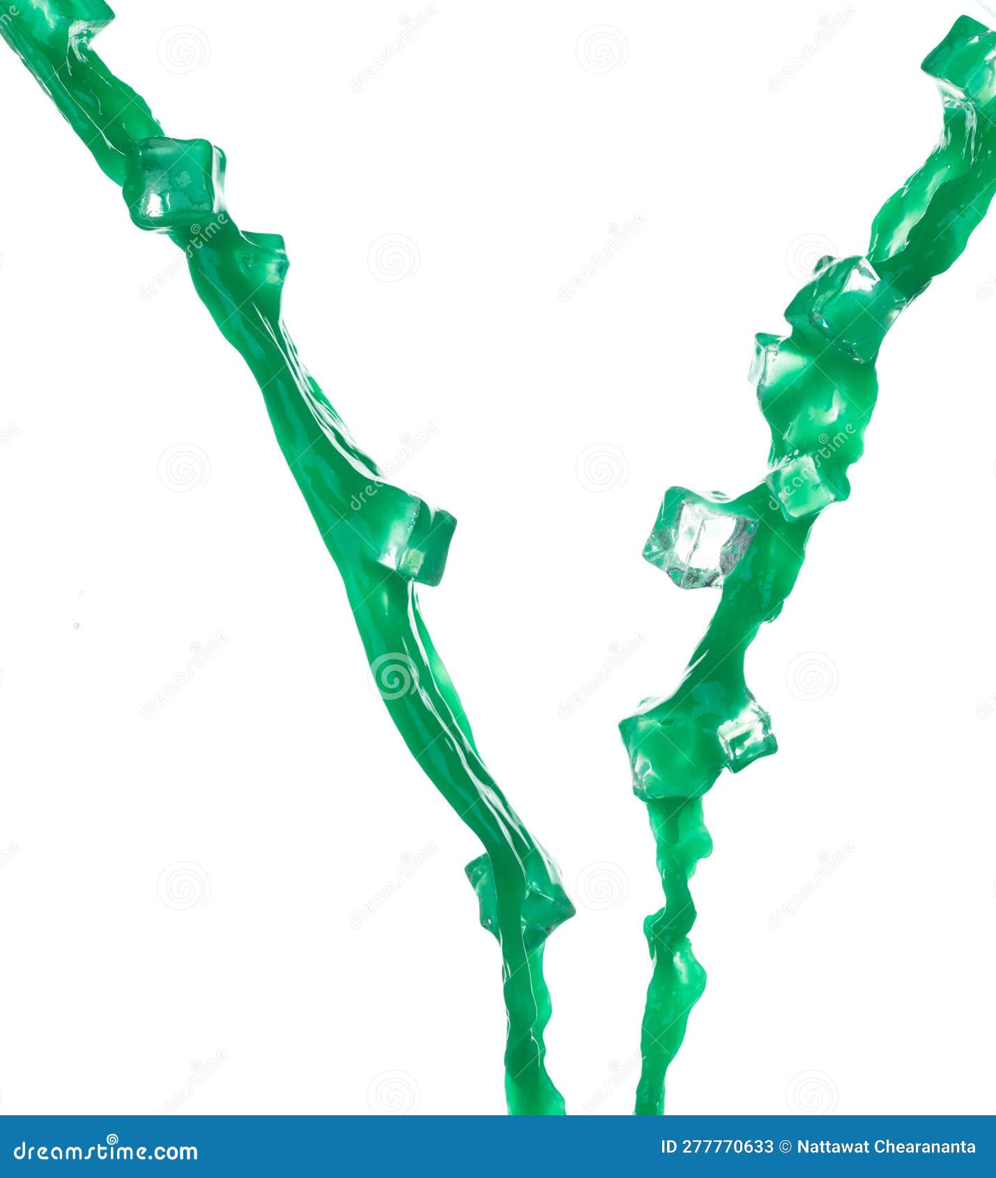 Green Paint Liquid Fly in Mid Air with Ice Cube Cool, Apple Vegetable ...