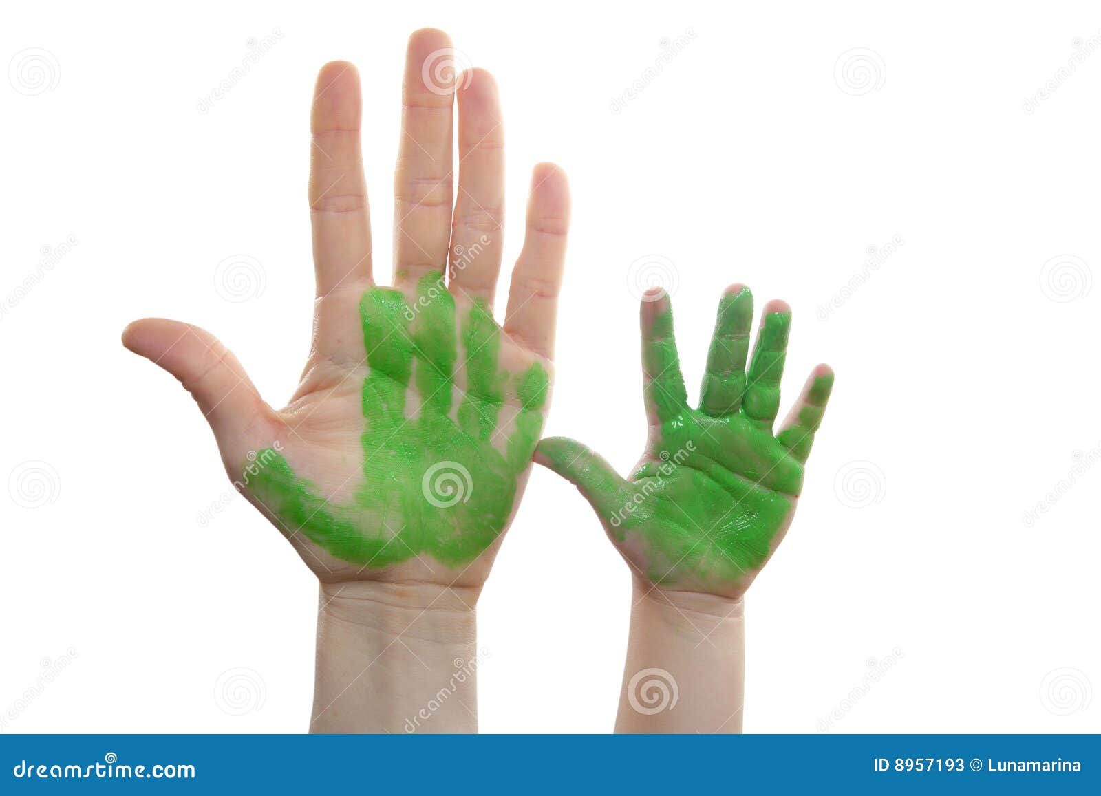 Green Paint Mother, Son, Daughter Hand Stock Image - Image of adult ...