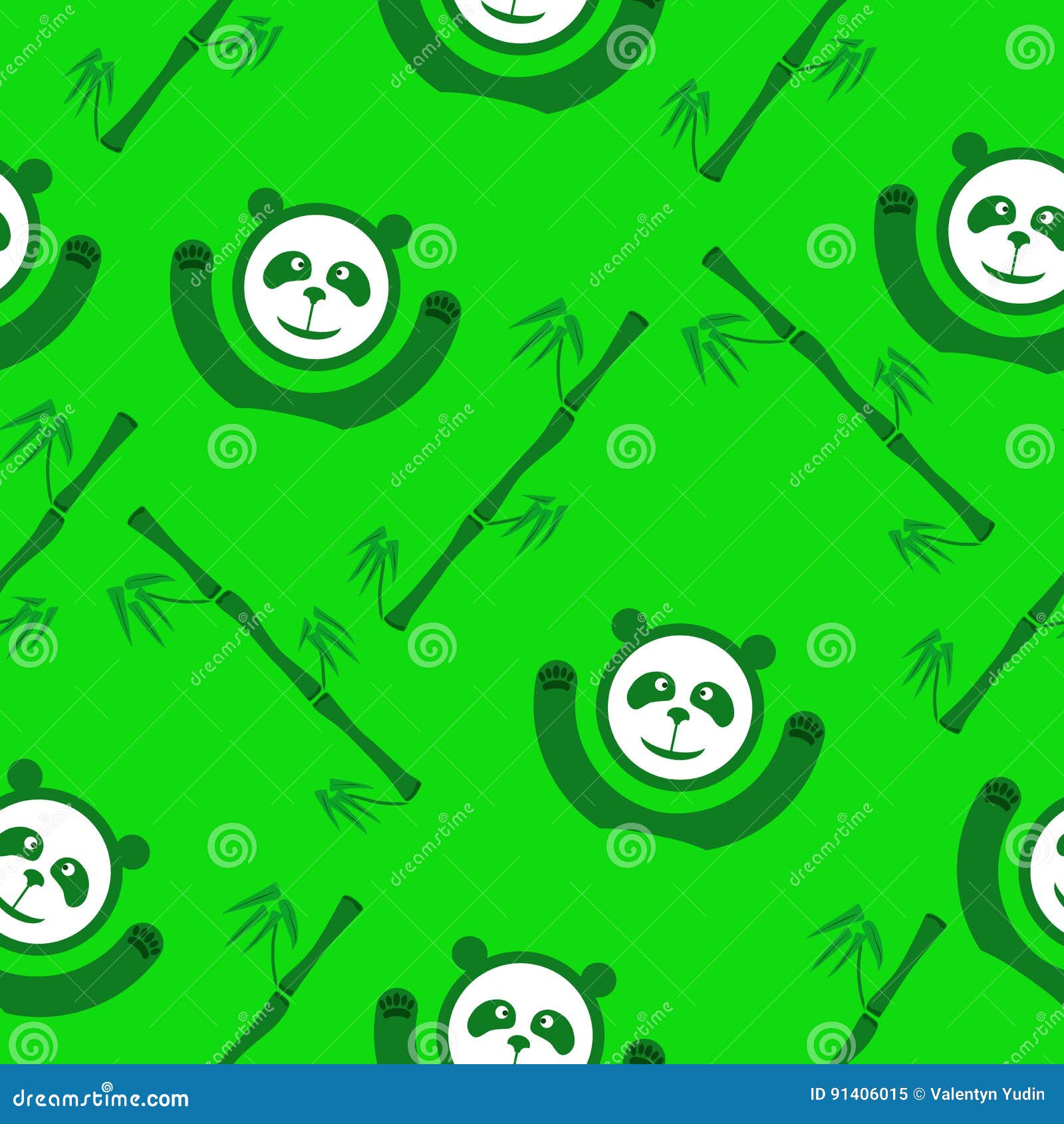 Green Panda and Bamboo Seamless Pattern Stock Vector - Illustration of ...
