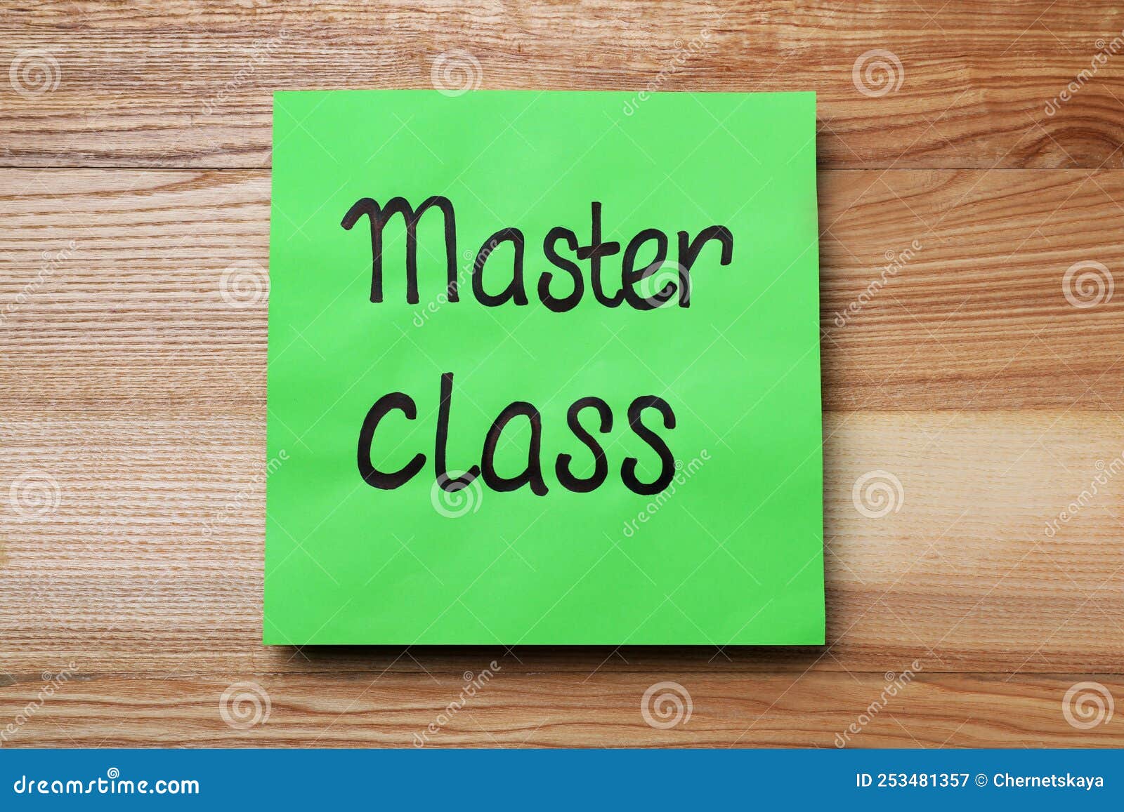 Green Paper Note with Words Master Class on Wooden Table, Top View ...