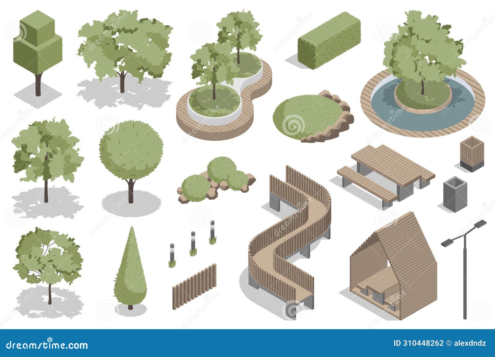 Green Park Isometric Elements Constructor Mega Set. Vector Illustration Stock Vector ...