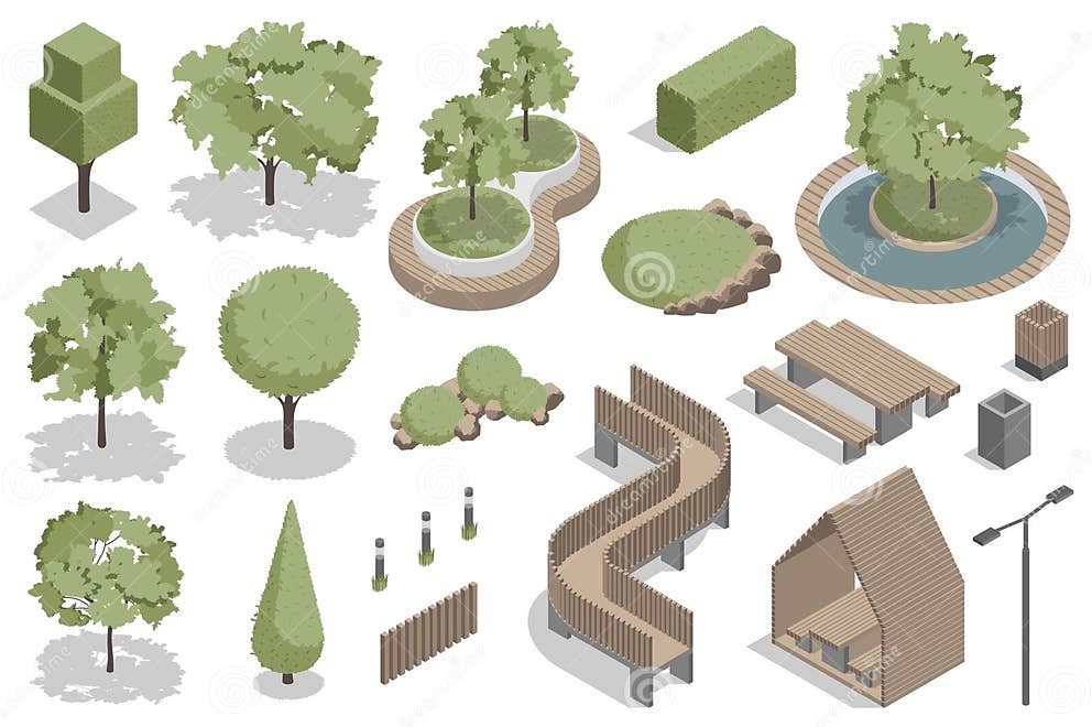 Green Park Isometric Elements Constructor Mega Set. Vector Illustration Stock Vector ...