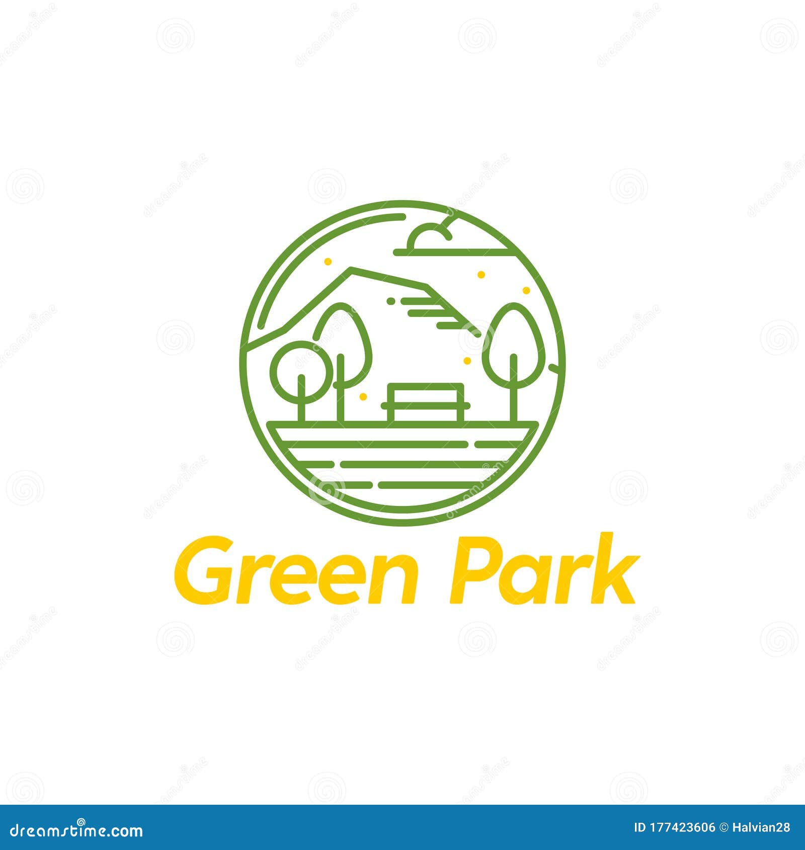 Green Park Logo, Garden, Farm Logo. with Concept Mount, Tree, River ...