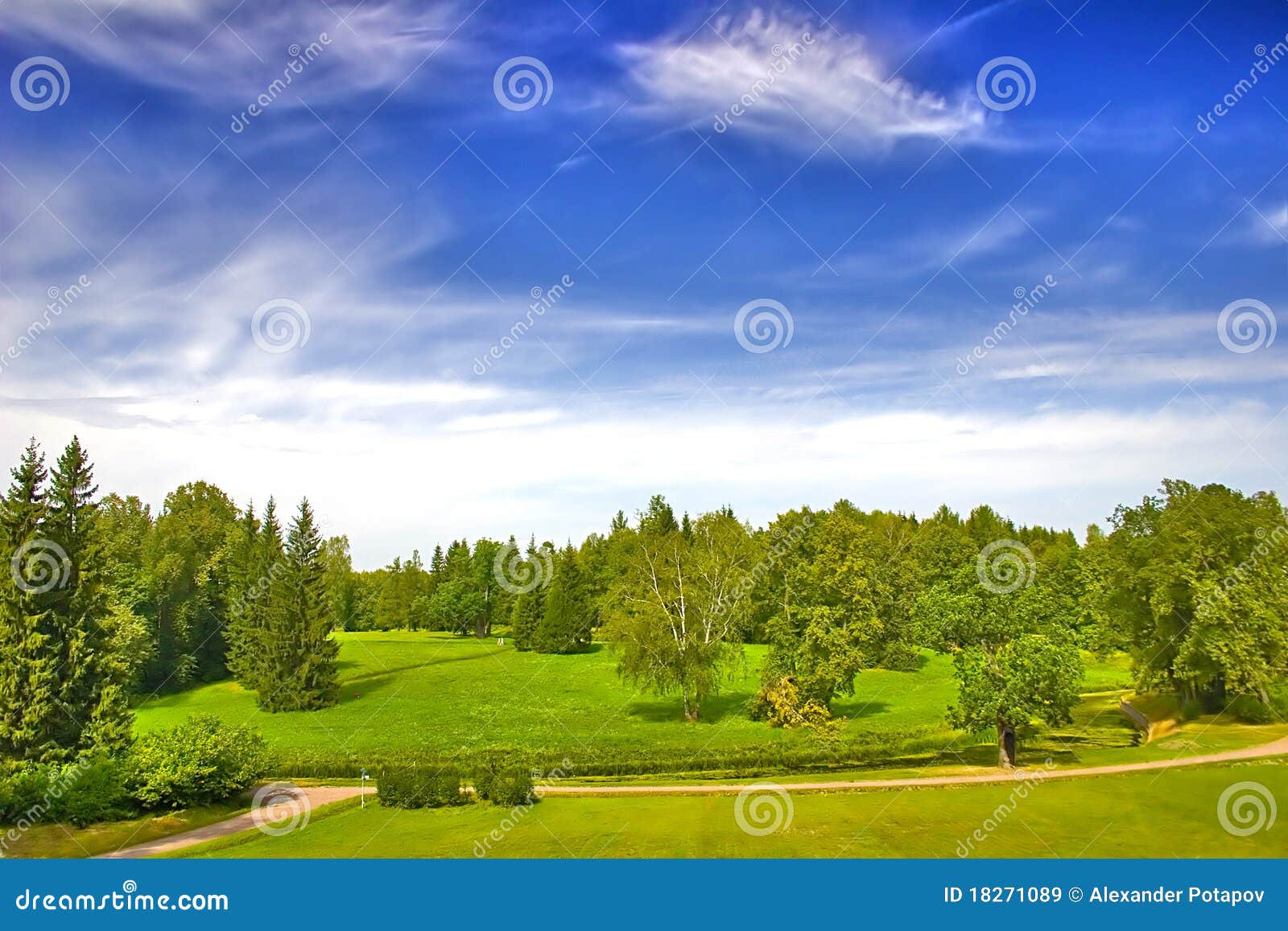 Green Park Under Blue Sky with Clouds Stock Image - Image of landscapes ...