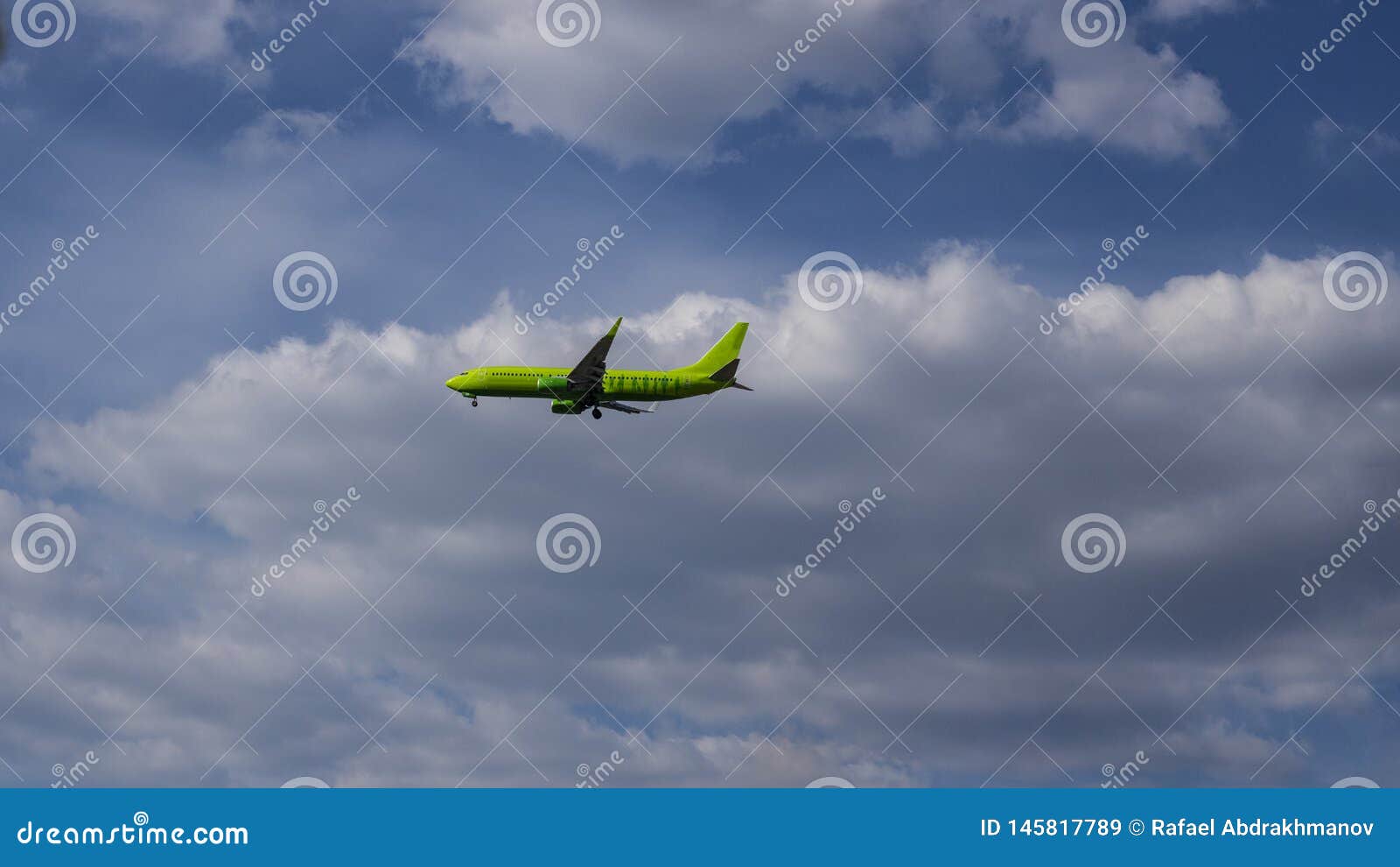 Green Passenger Air Plane in the Cloud Sky Stock Image - Image of ...