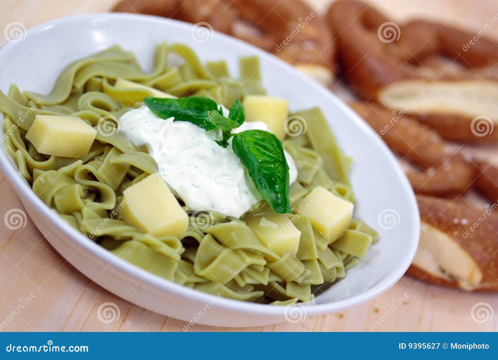 Green Pasta Salad with Curd Cheese and Yogurt Stock Image - Image of ...