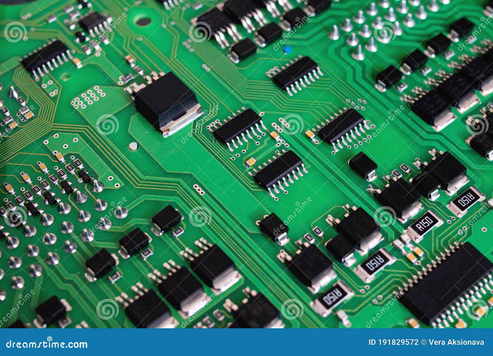 Green PCB with Tracks Closeup, Macro Photo Stock Photo - Image of ...