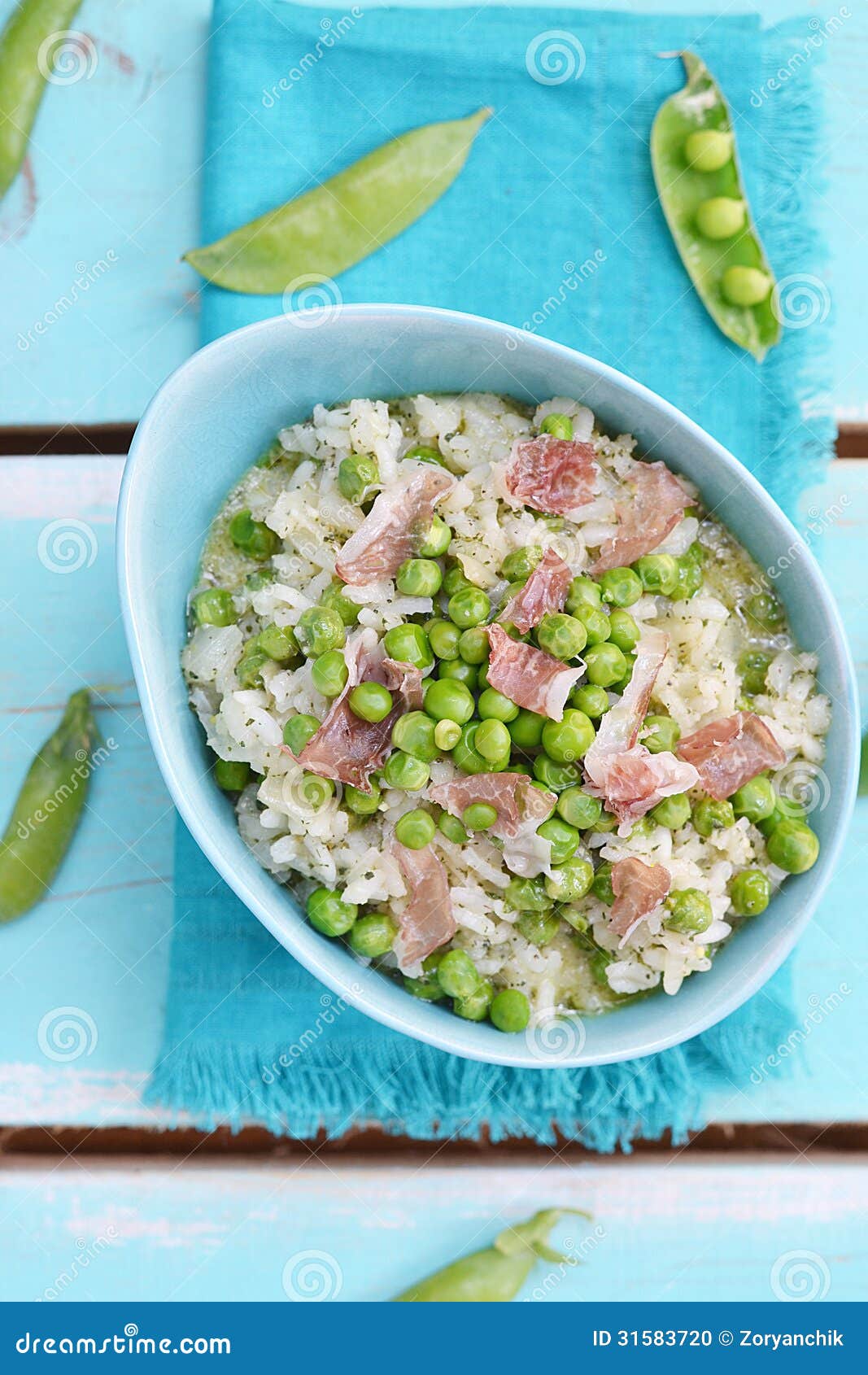 Green pea risotto stock photo. Image of herbs, light - 31583720