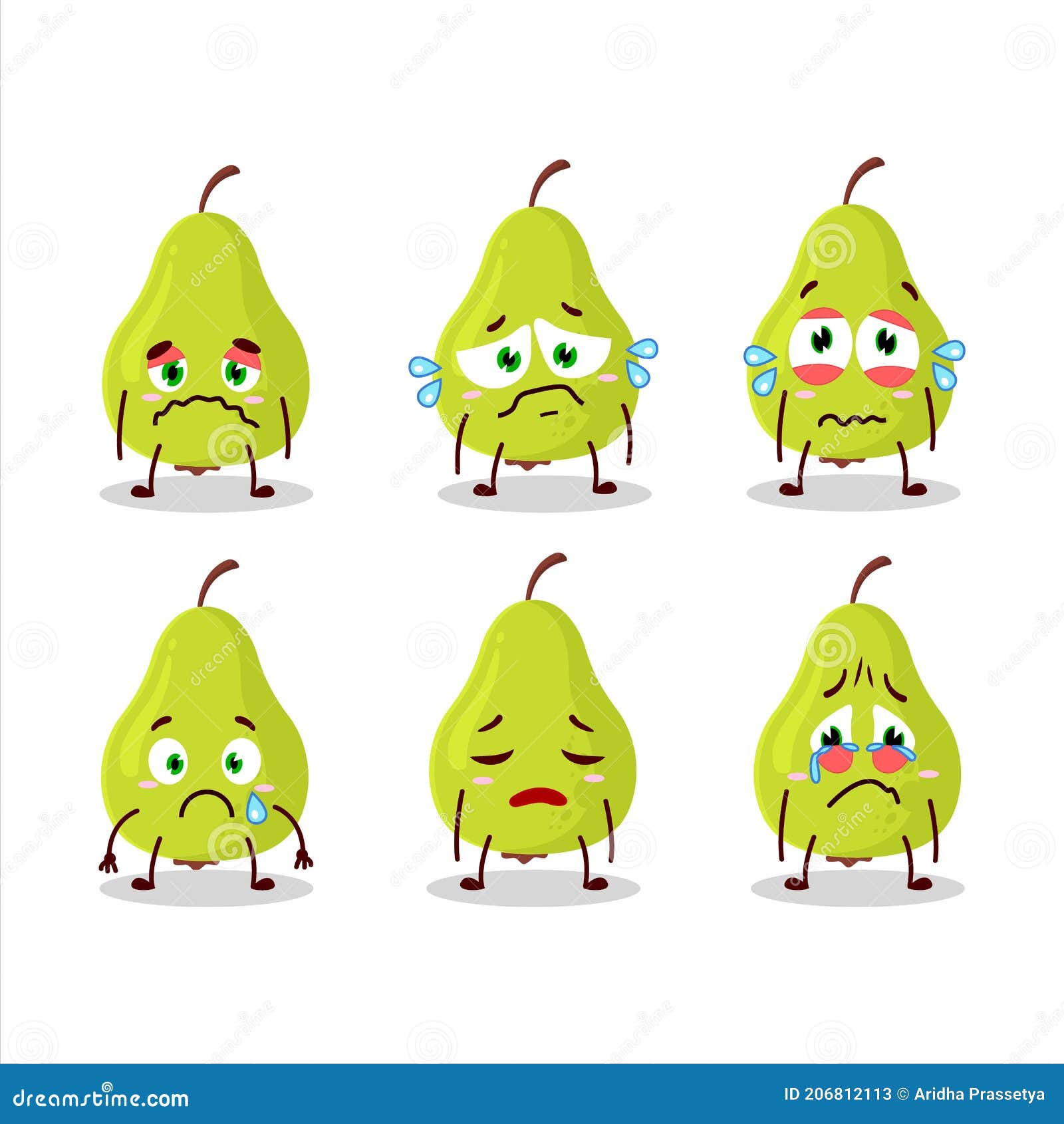Green Pear Cartoon Character with Sad Expression Stock Vector ...