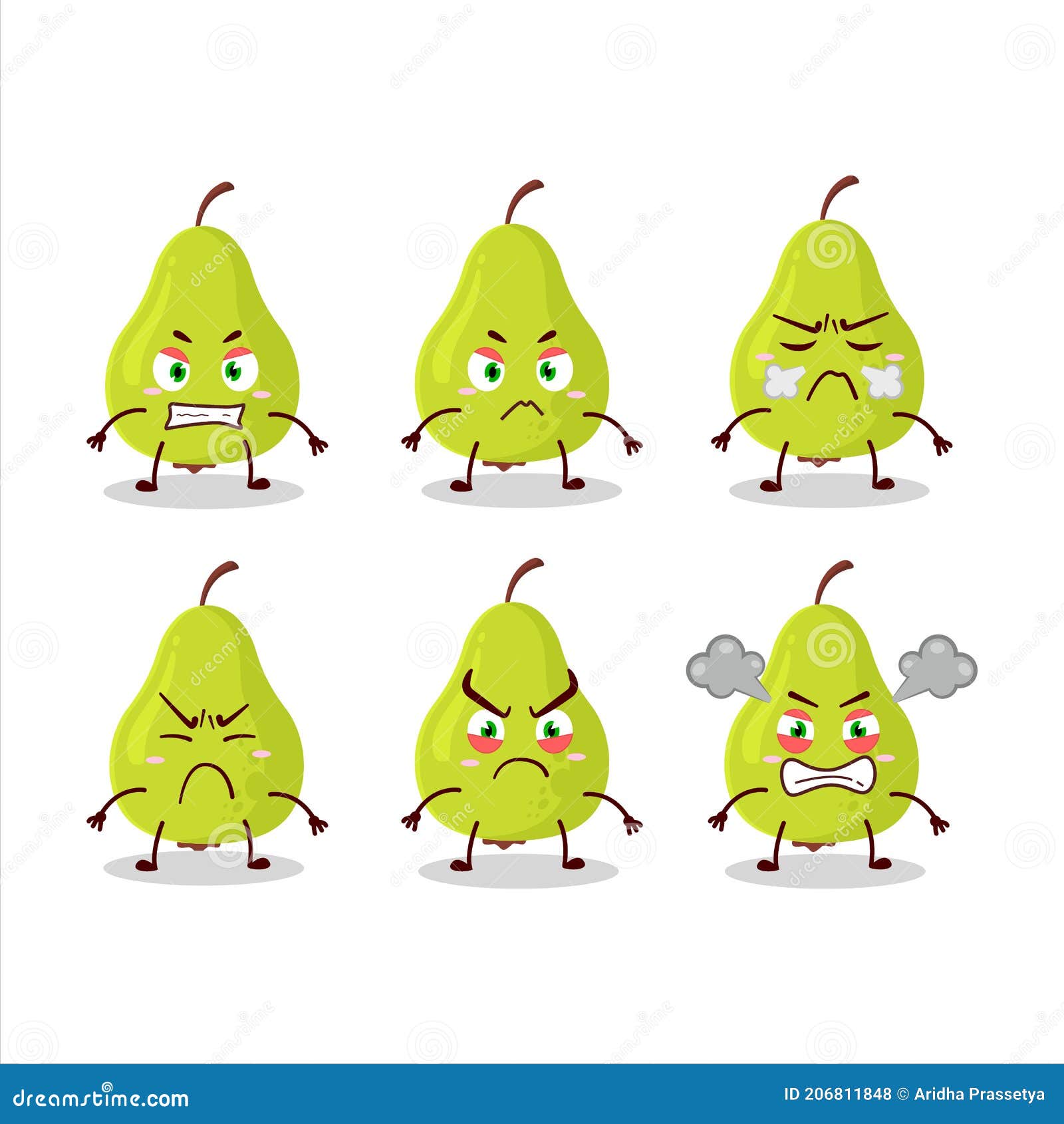 Green Pear Cartoon Character with Various Angry Expressions Stock ...