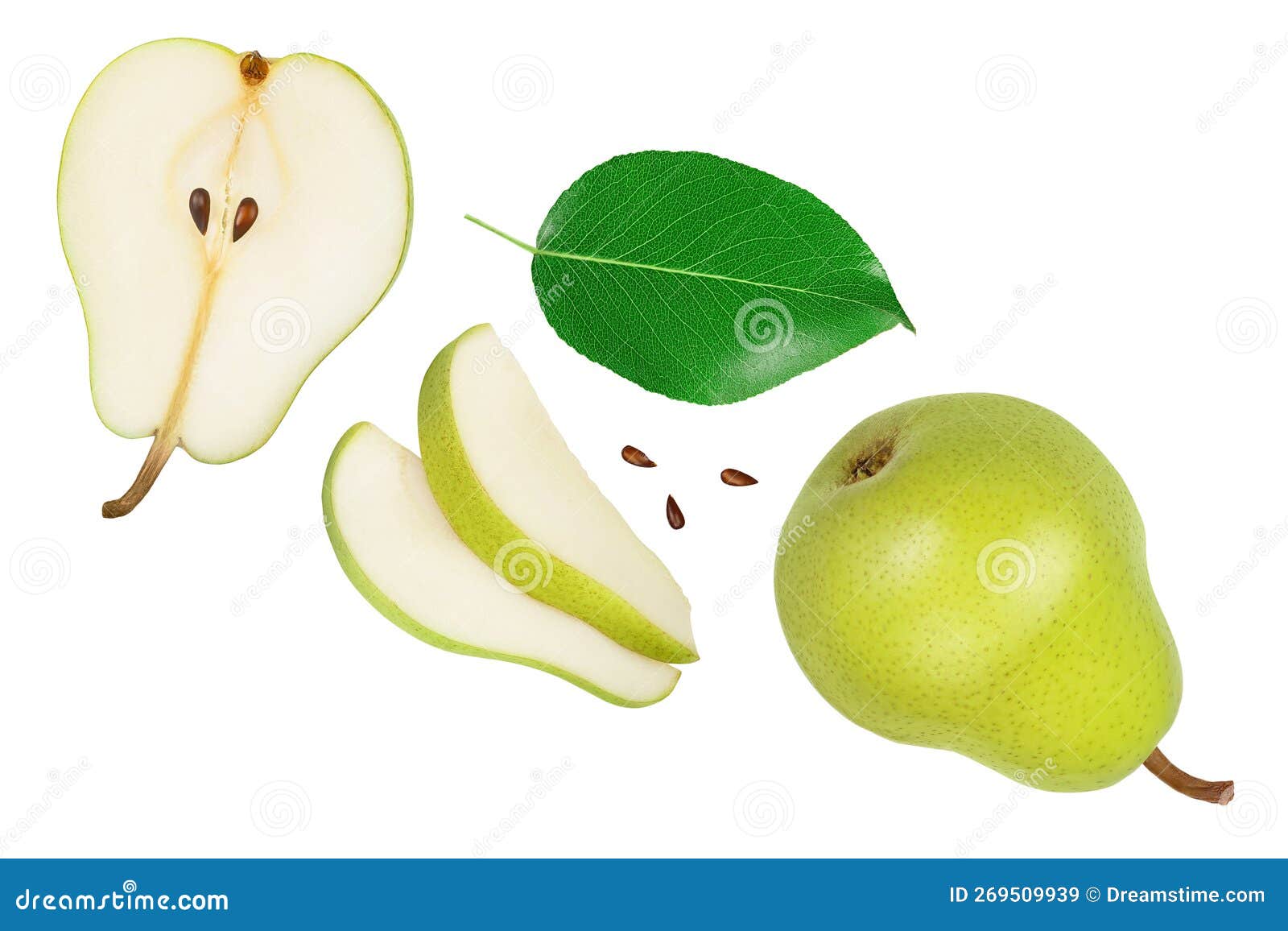 Green Pear Fruit with Slices Isolated on White Background. Top View ...