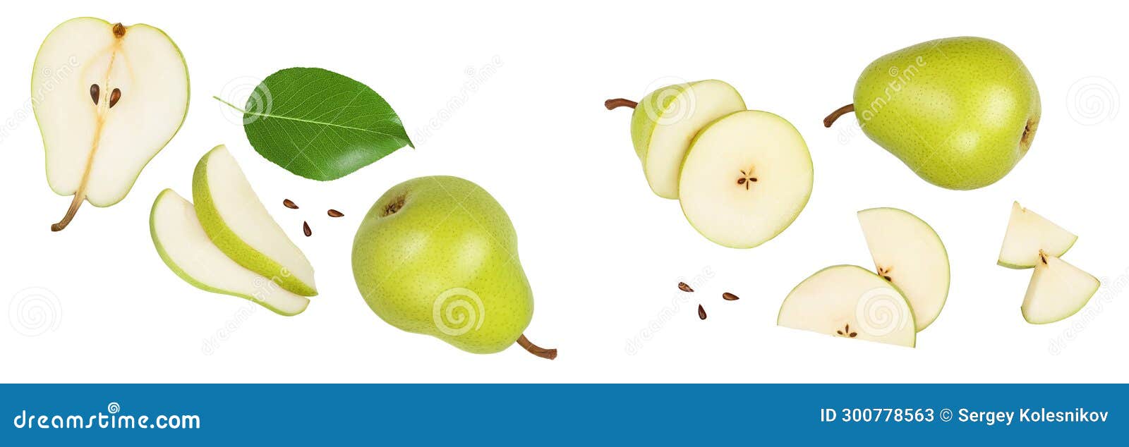 Green Pear Fruit with Slices Isolated on White Background. Top View ...
