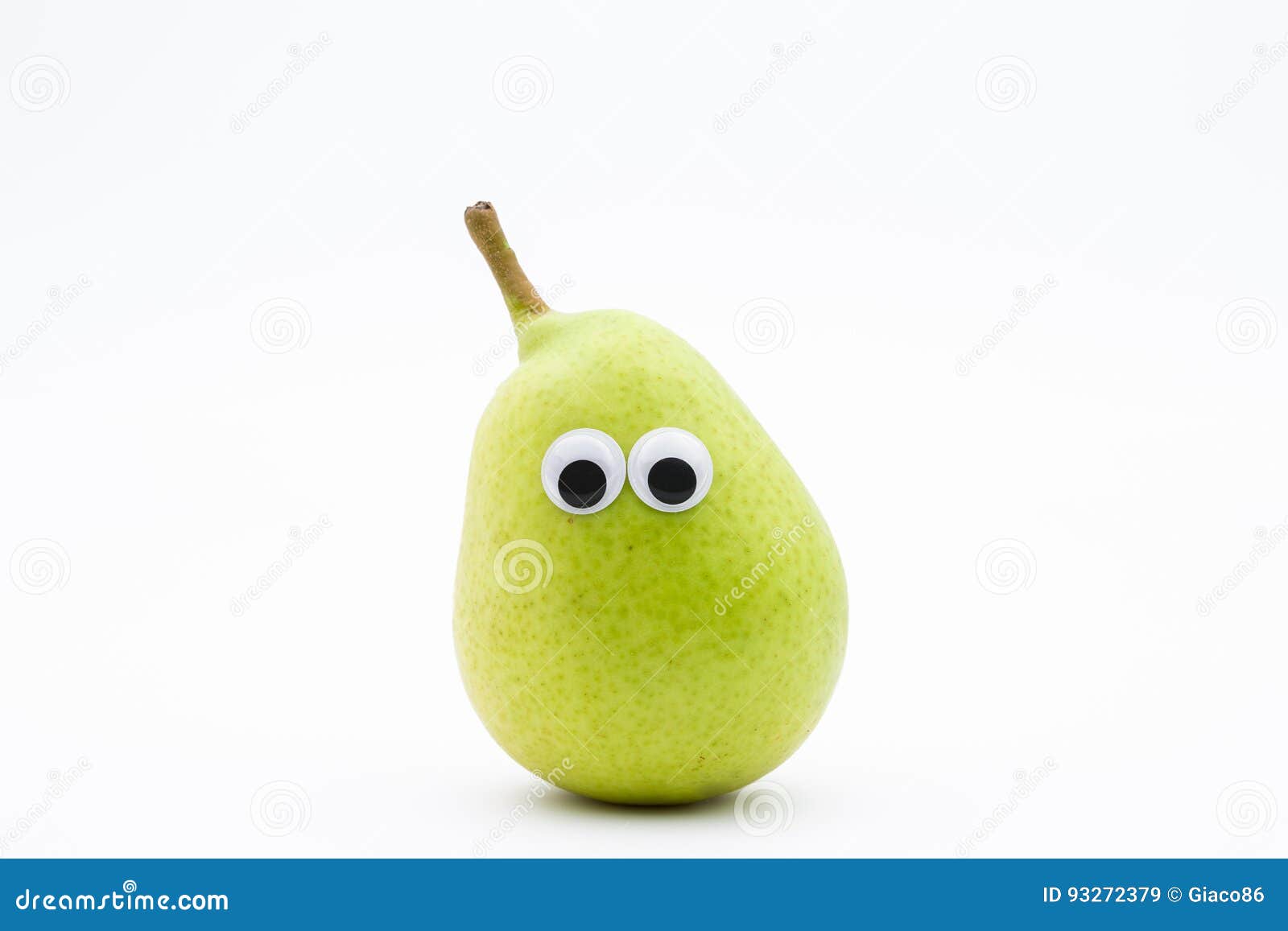 Green Pear with Googly Eyes on White Background Stock Image - Image of ...