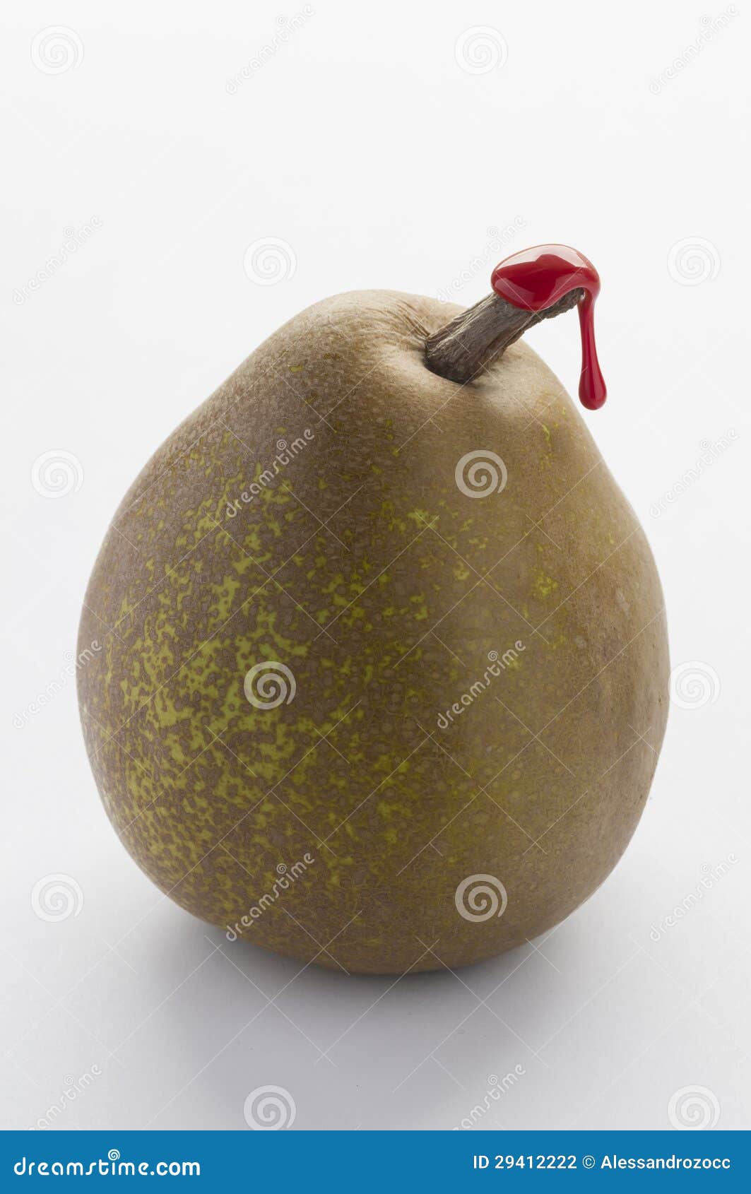 Green Pear with Red Sealing Wax Stock Photo - Image of natural, stem ...
