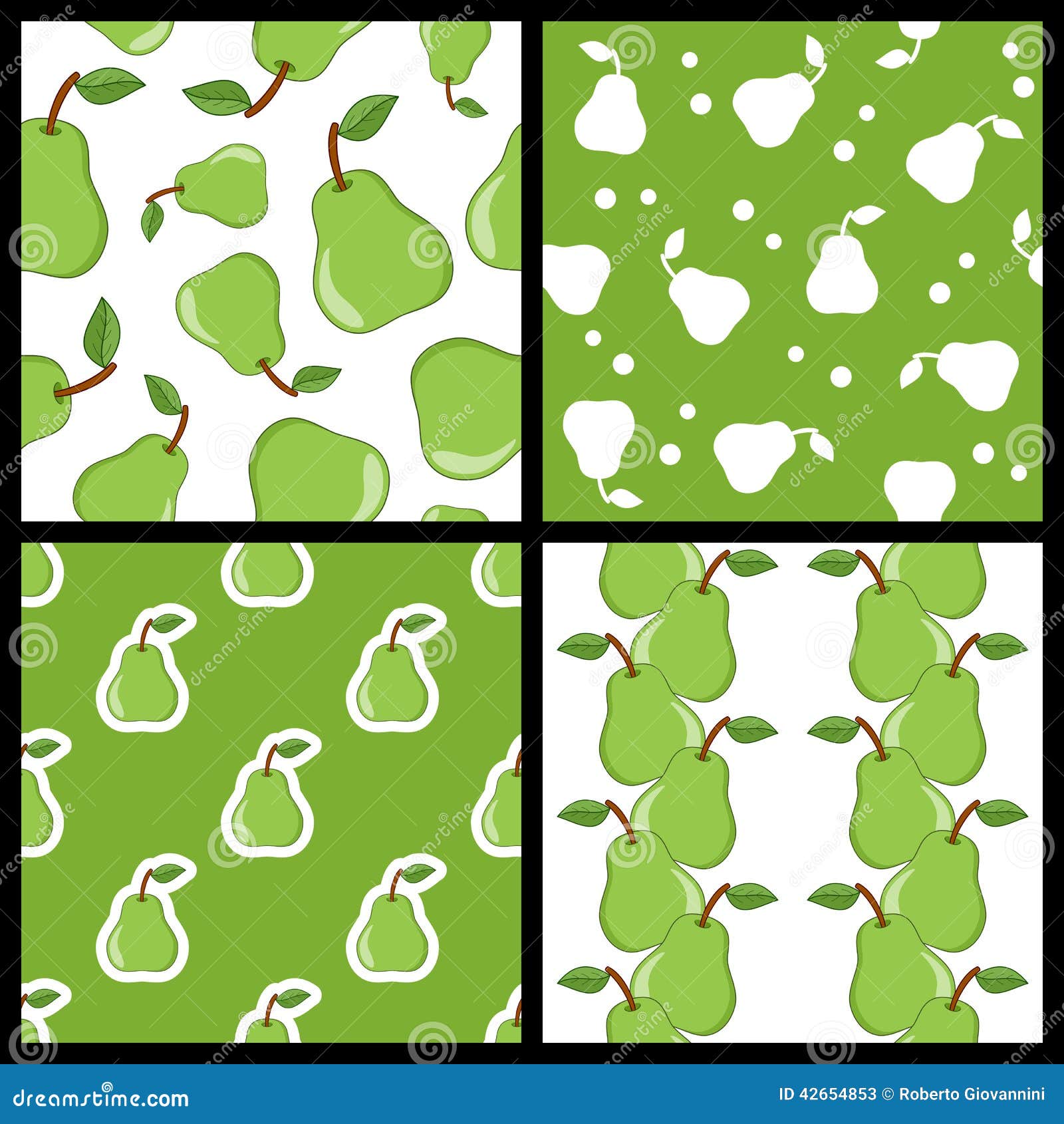 Green Pear Seamless Patterns Set Stock Vector - Illustration of graphic ...