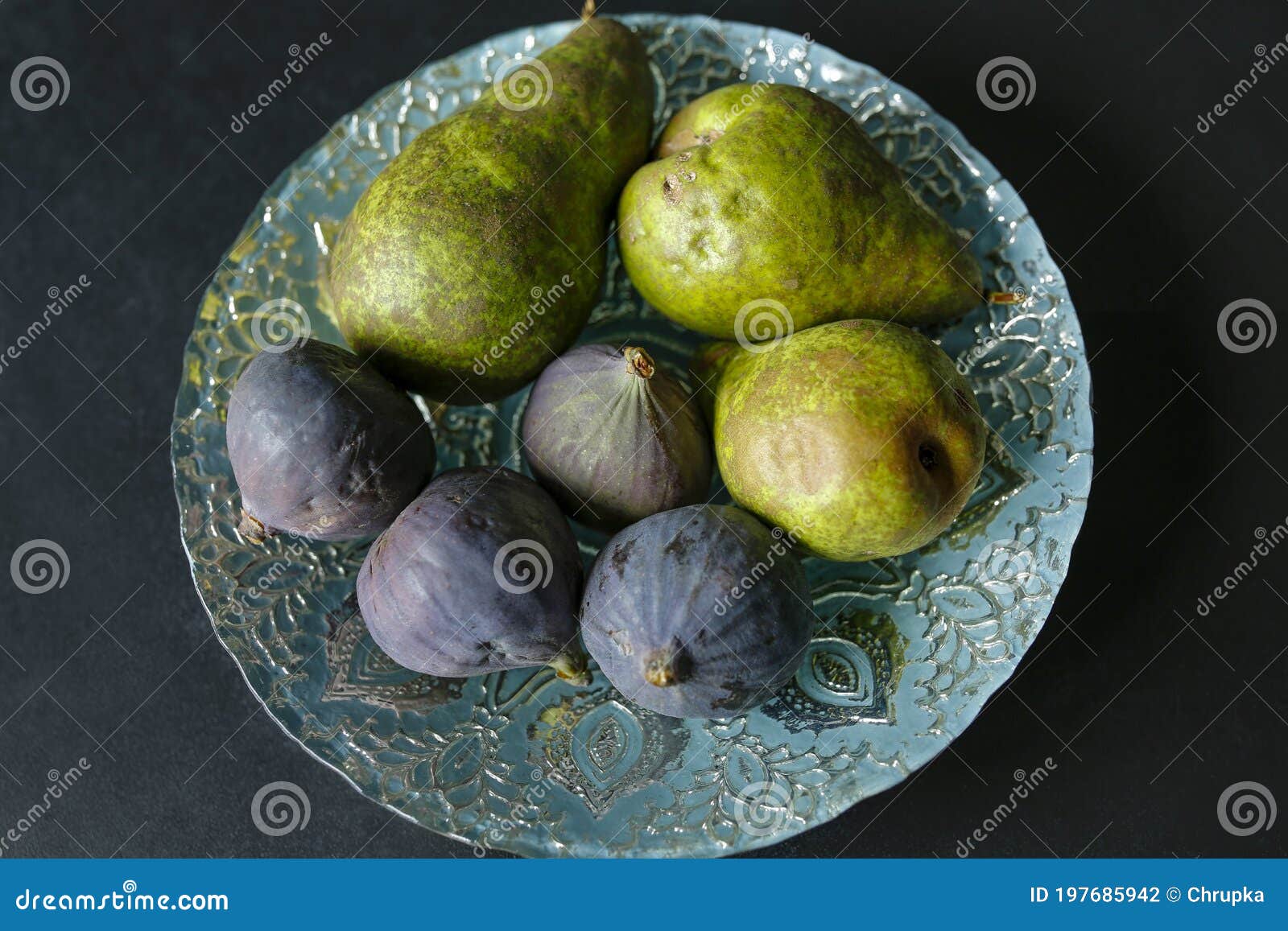 Green pears and fig fruits stock photo. Image of fresh - 197685942
