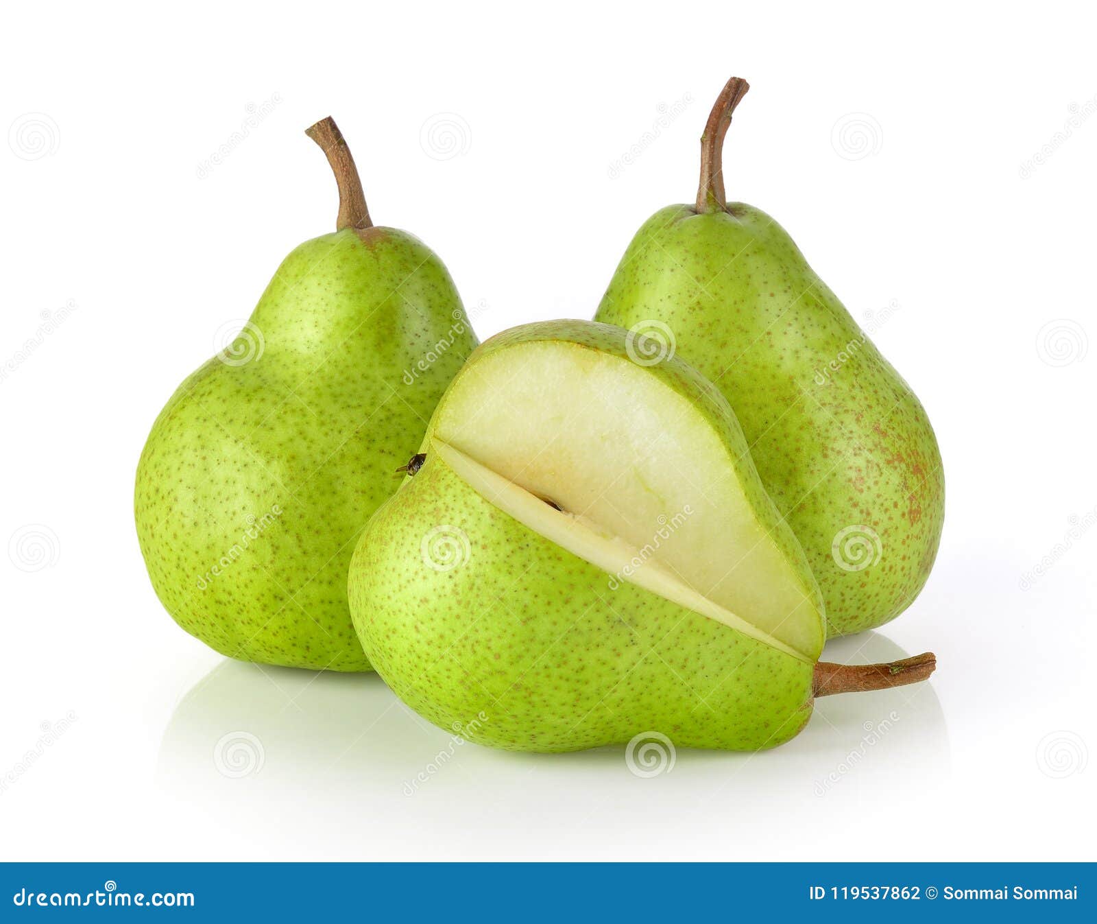 Fresh Green Pears On White Background Stock Photo - Image of ripe ...
