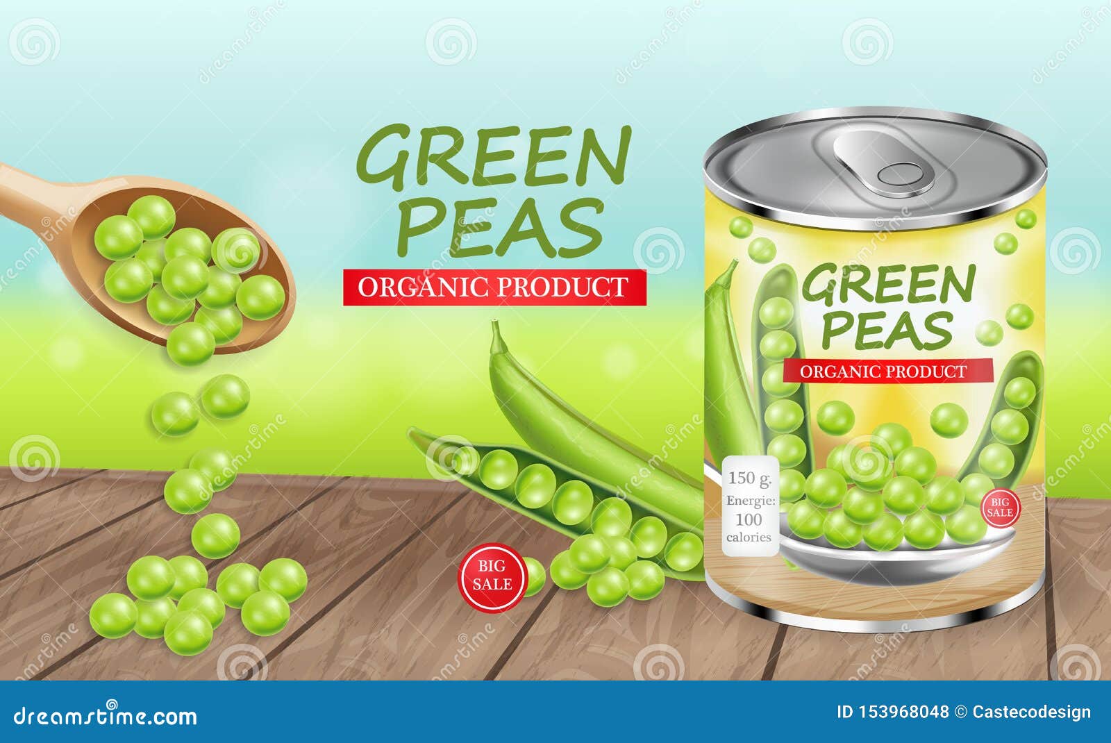 Green Peas Can Vector Realistic. Product Placement. Label Design ...