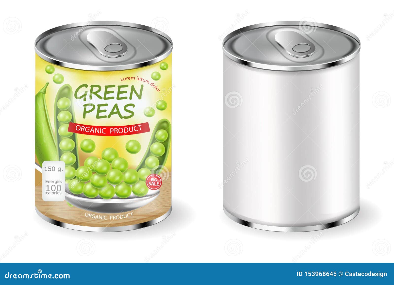 Green Peas Can Vector Realistic. Product Placement. Label Design ...