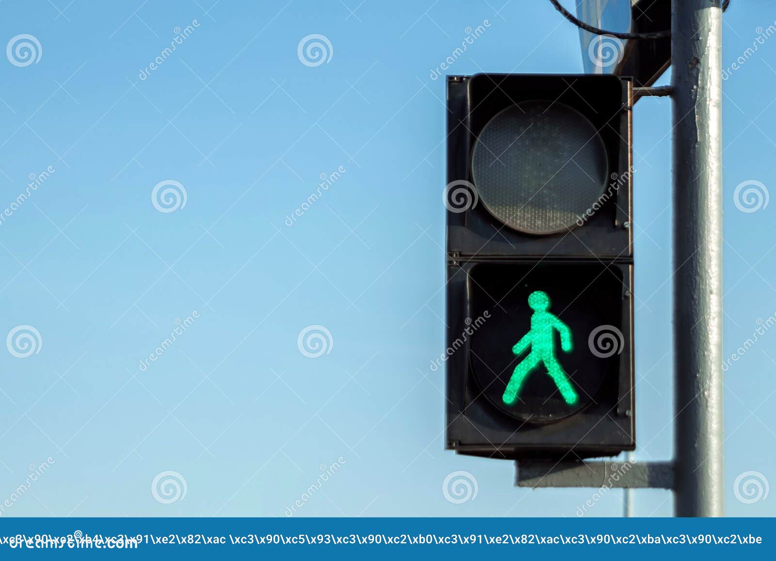 Green Pedestrian Traffic Light Against the Sky Stock Image - Image of ...
