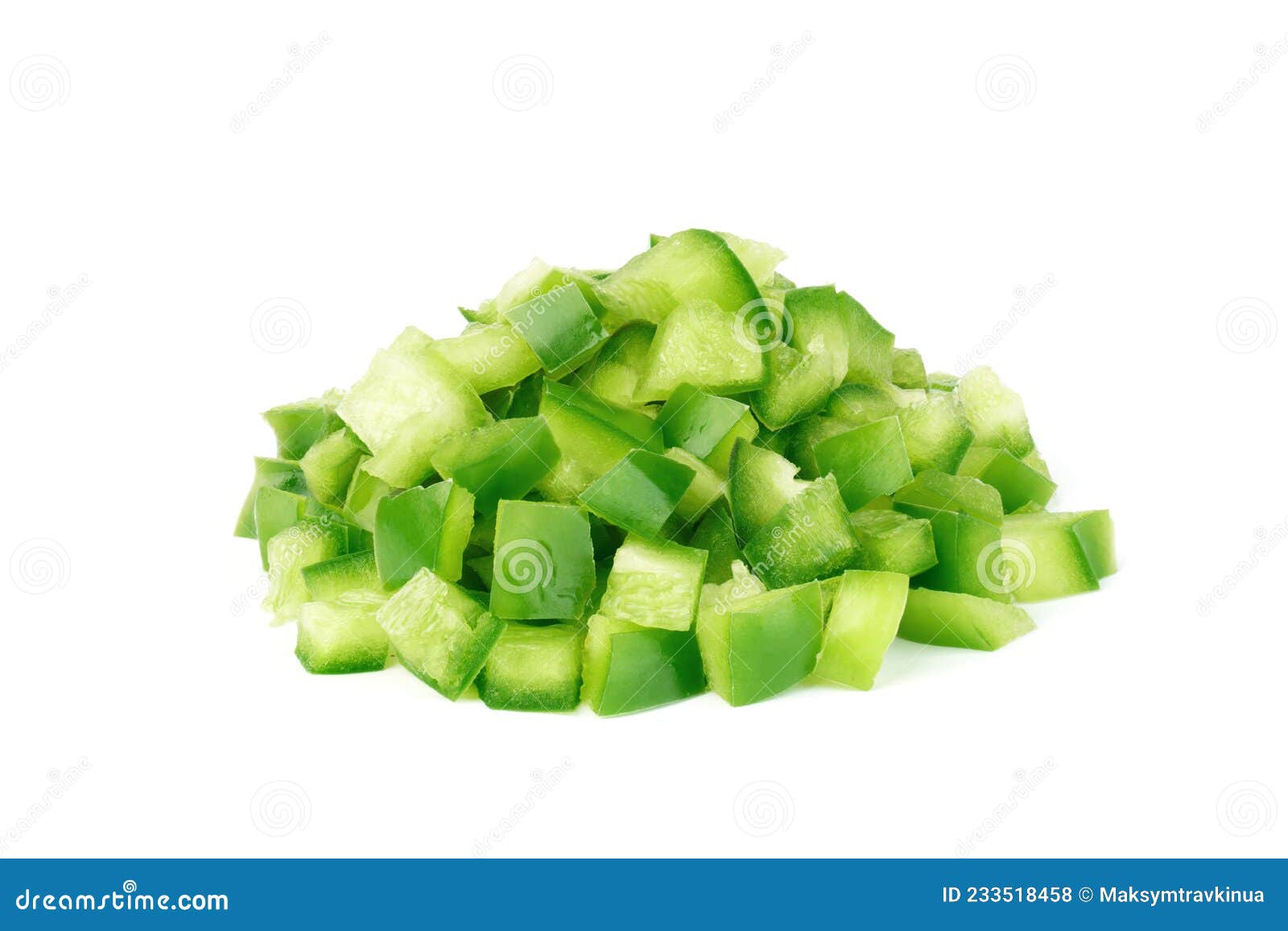 Green Pepper Cut into Cubes Isolated on White Stock Photo - Image of ...