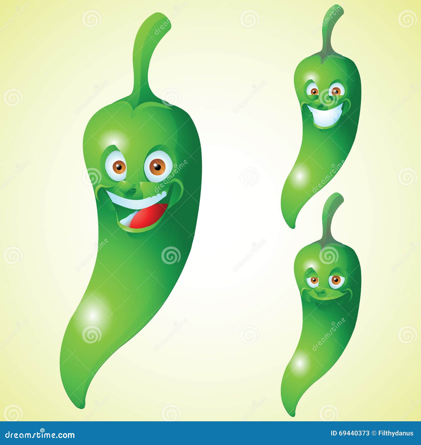 Green Pepper Face Expression Cartoon Character Set Stock Illustration ...