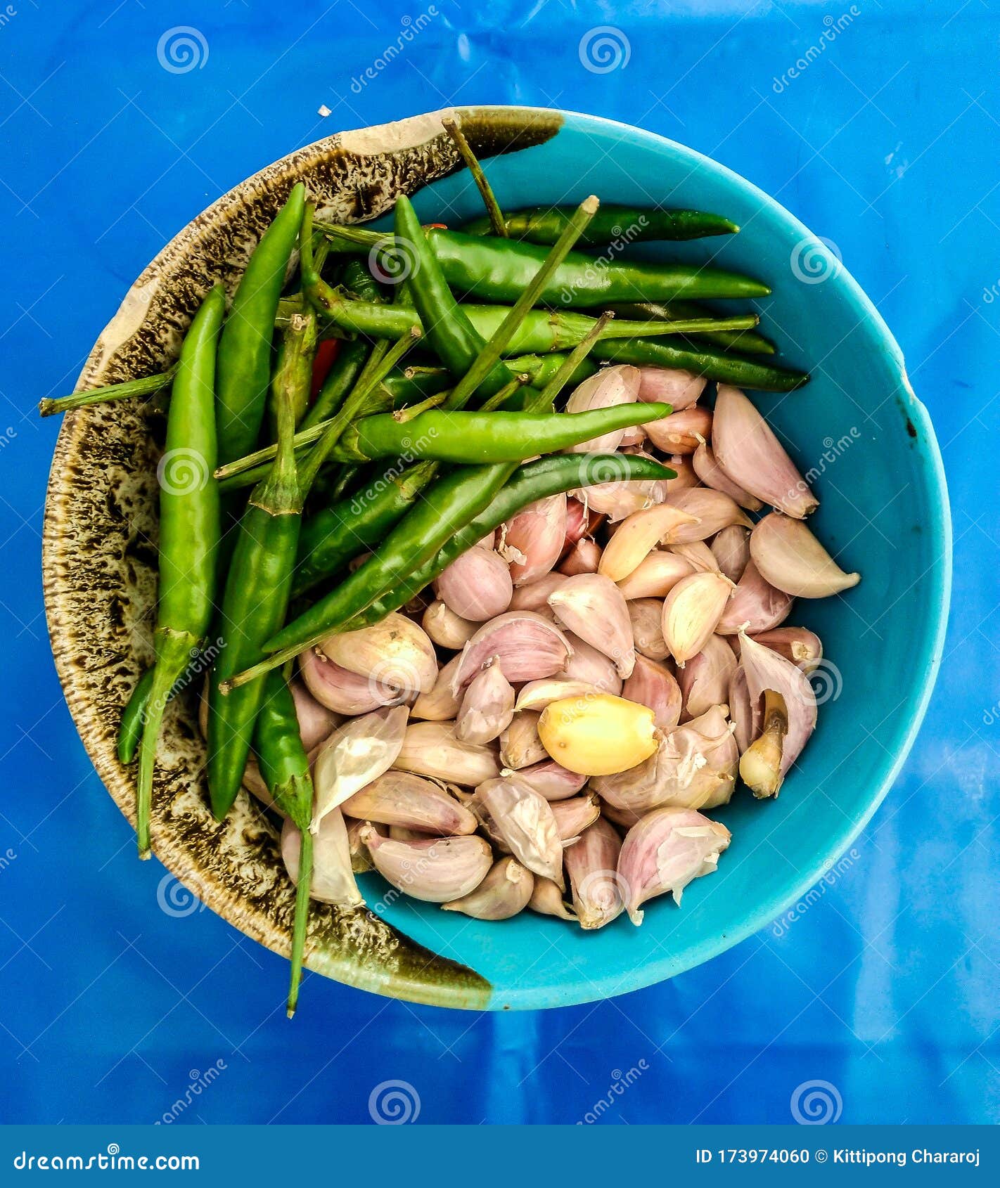 Green pepper with garlic stock photo. Image of cuisine - 173974060