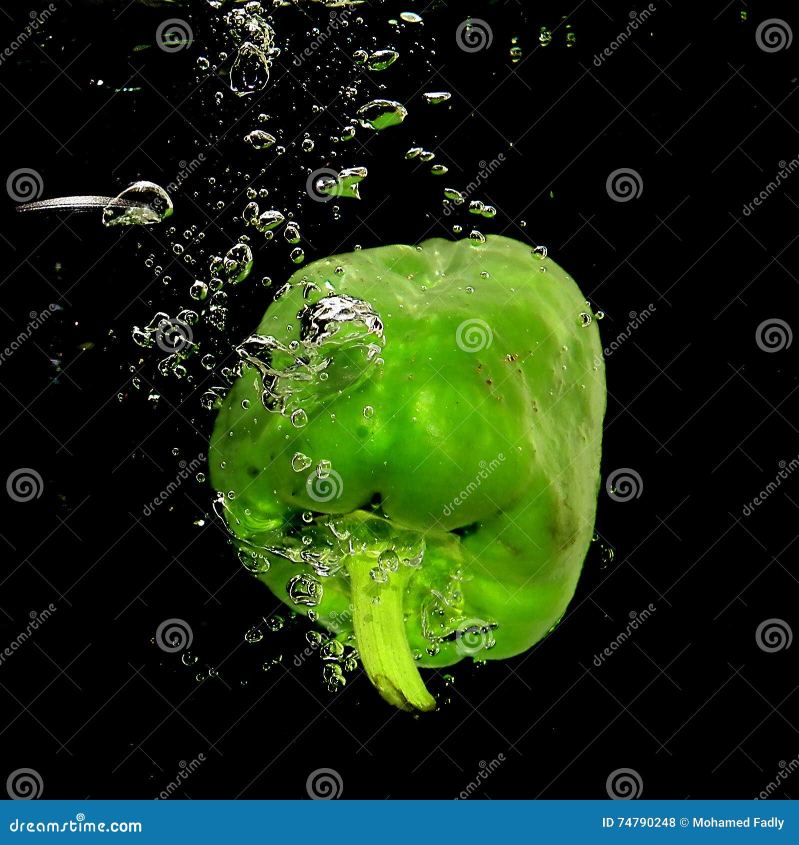 Green Pepper Splash in Water, Black Bacground Stock Photo - Image of ...