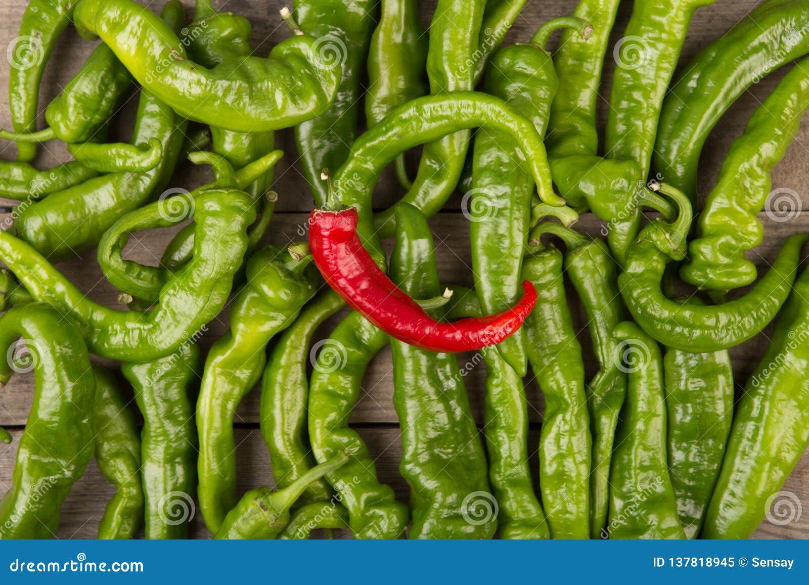 Green Pepperoni Peppers on the Wooden Table Stock Image - Image of ...