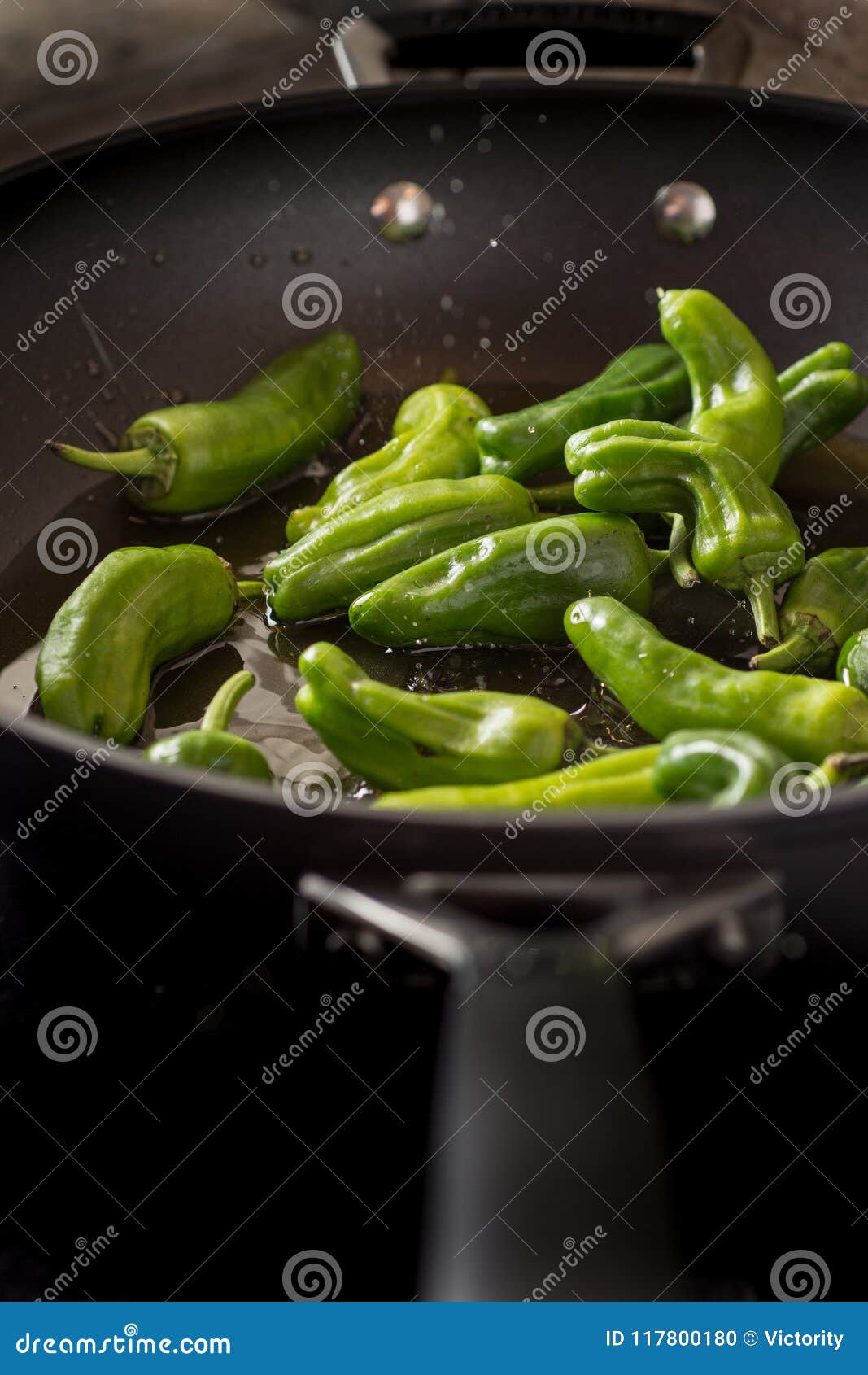 Peppers Padron Preparation in the Frying Pan Stock Photo - Image of ...