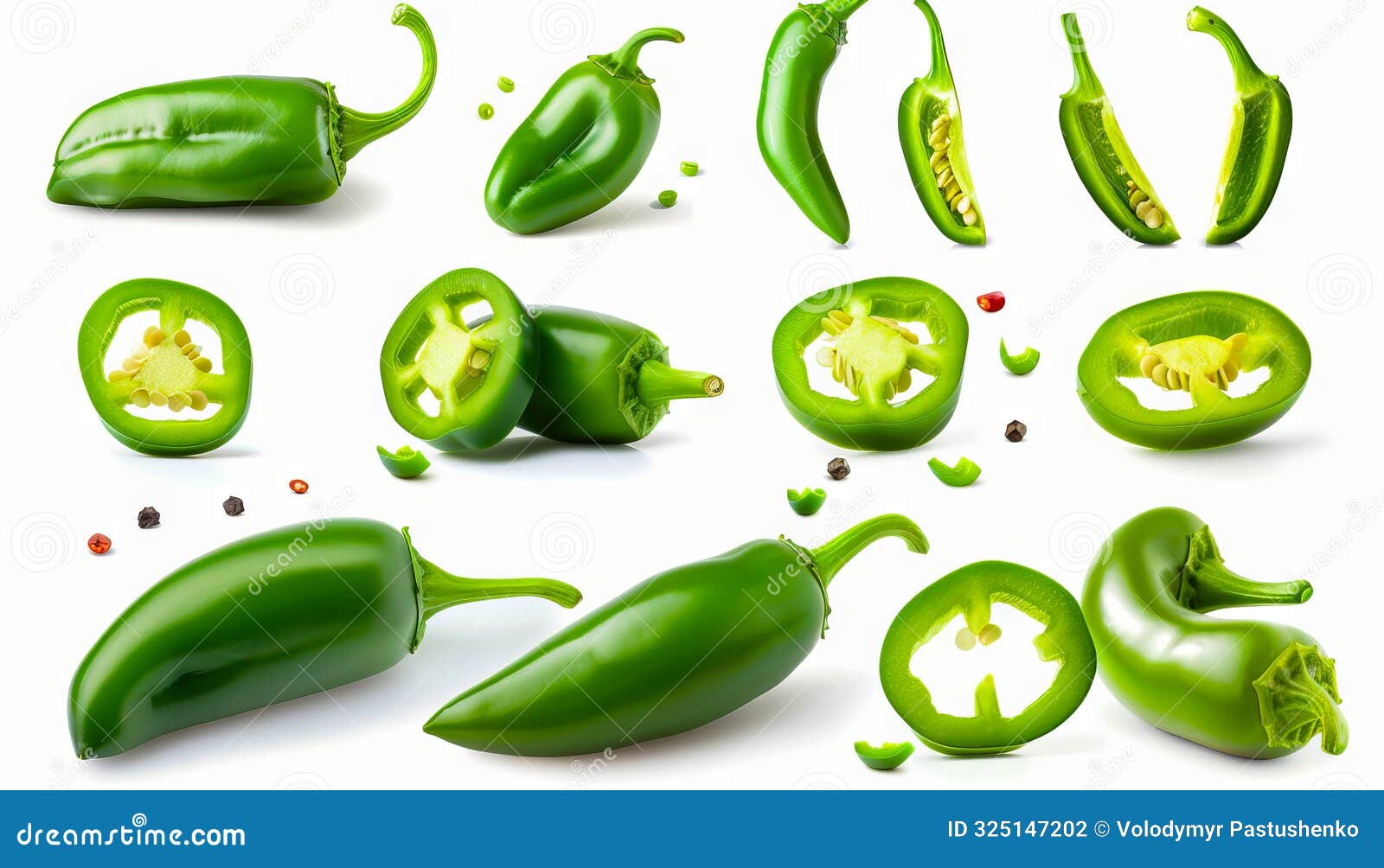 Green Peppers in Various Shapes and Sizes Stock Photo - Image of ...