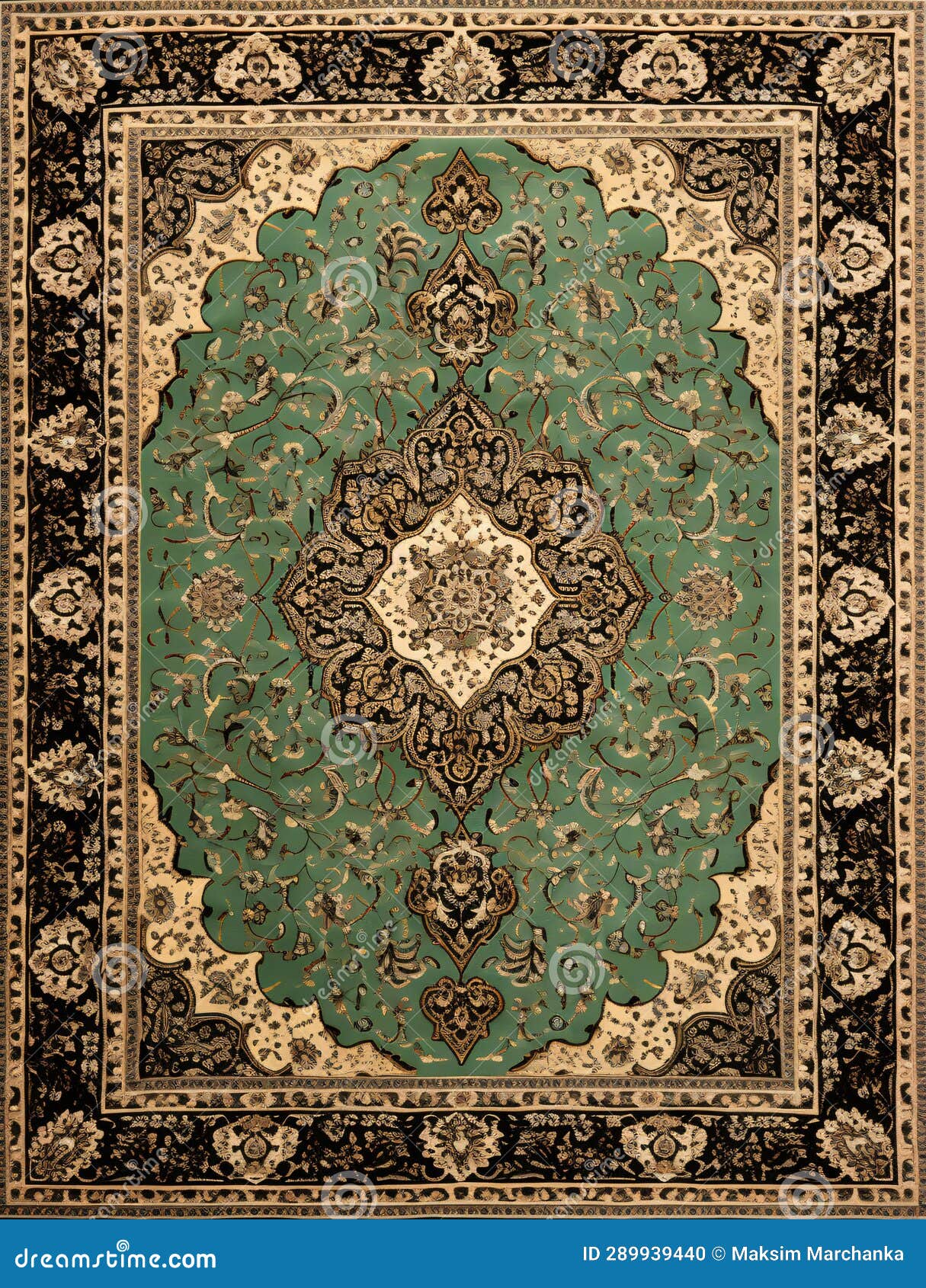 Green Persian Carpet Top View Stock Photo - Image of moroccan, floral ...