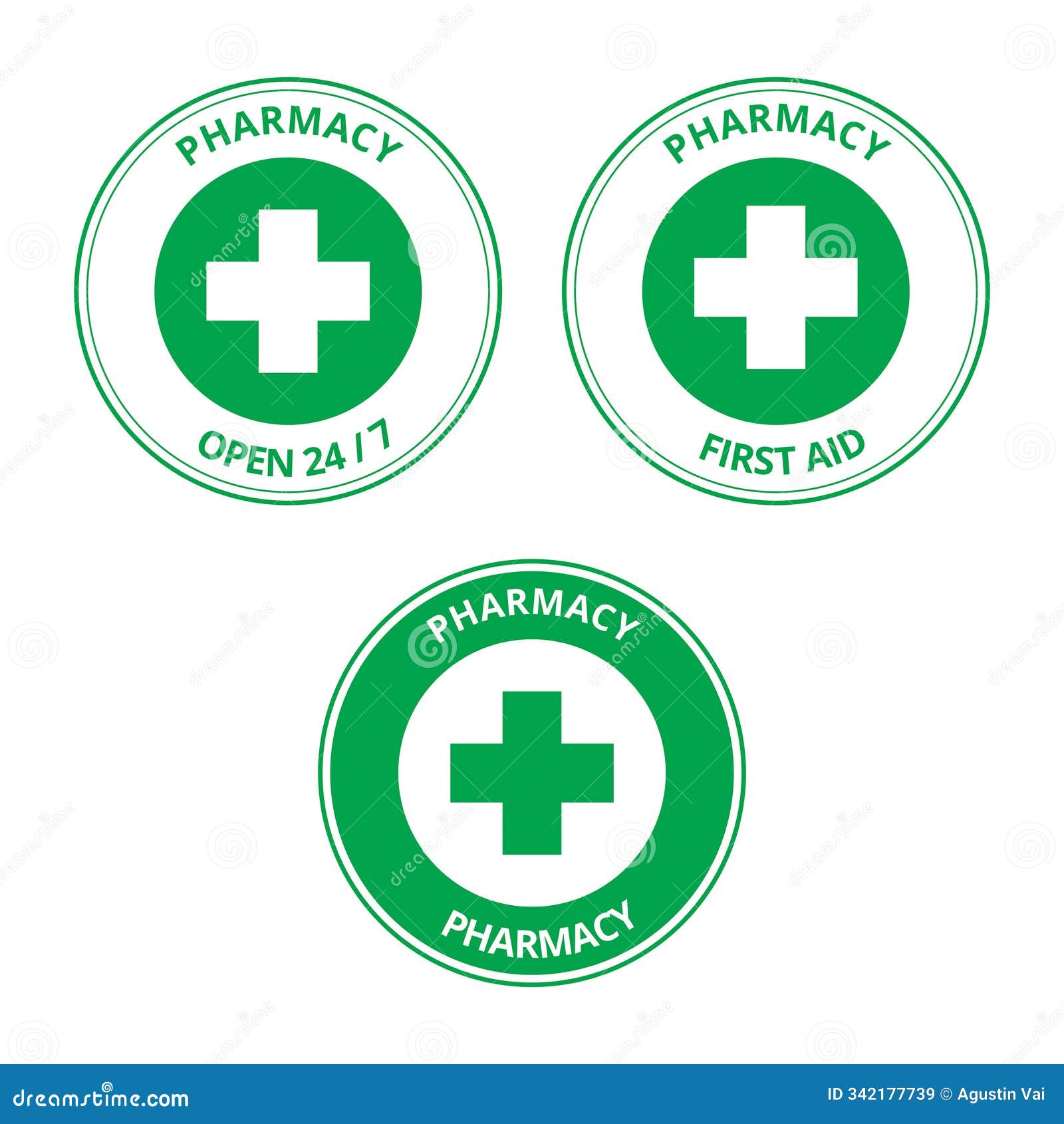 Green Pharmacy Labels with the Draw of a Cross on a White Background ...