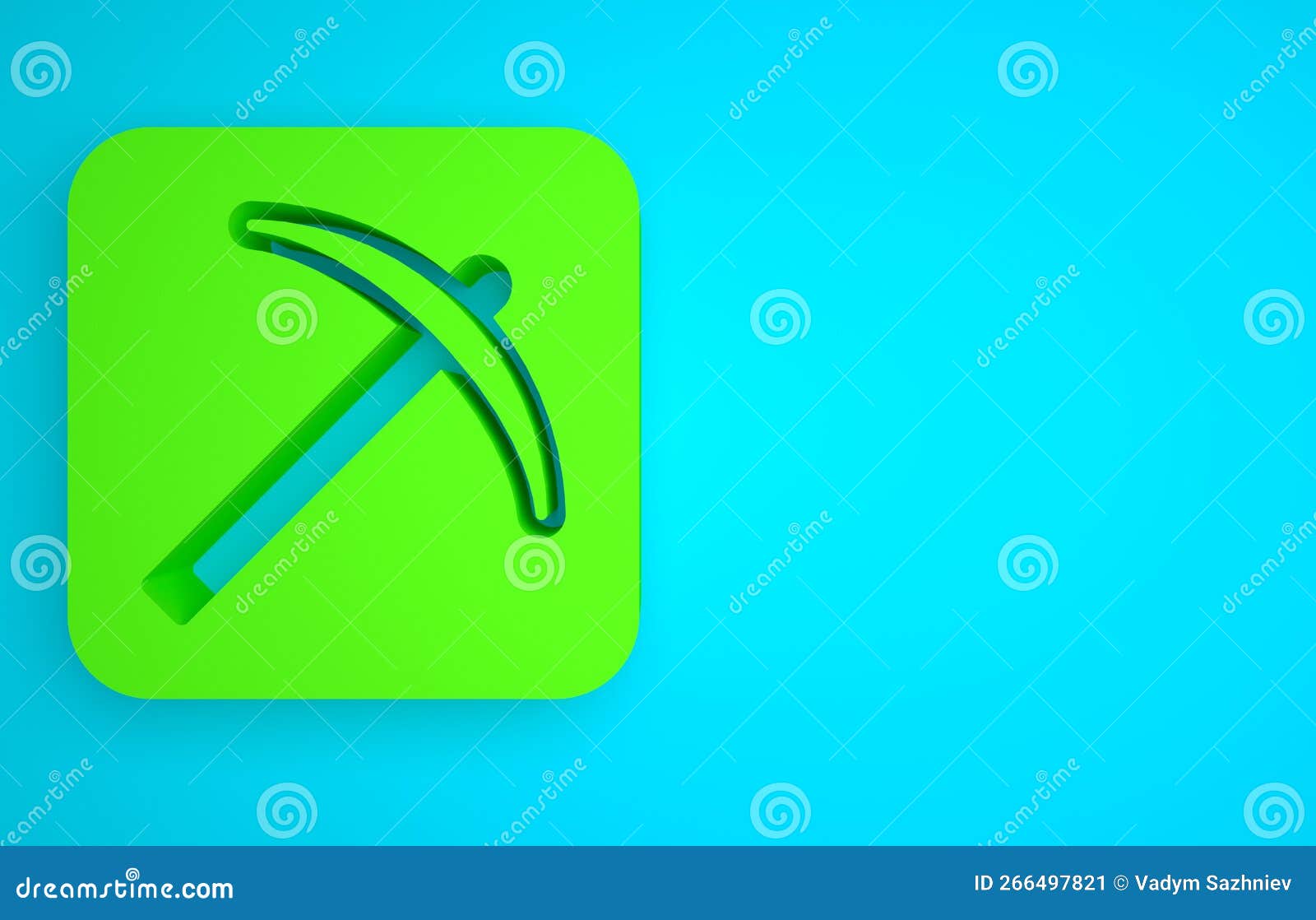 Green Pickaxe Icon Isolated on Blue Background. Minimalism Concept ...