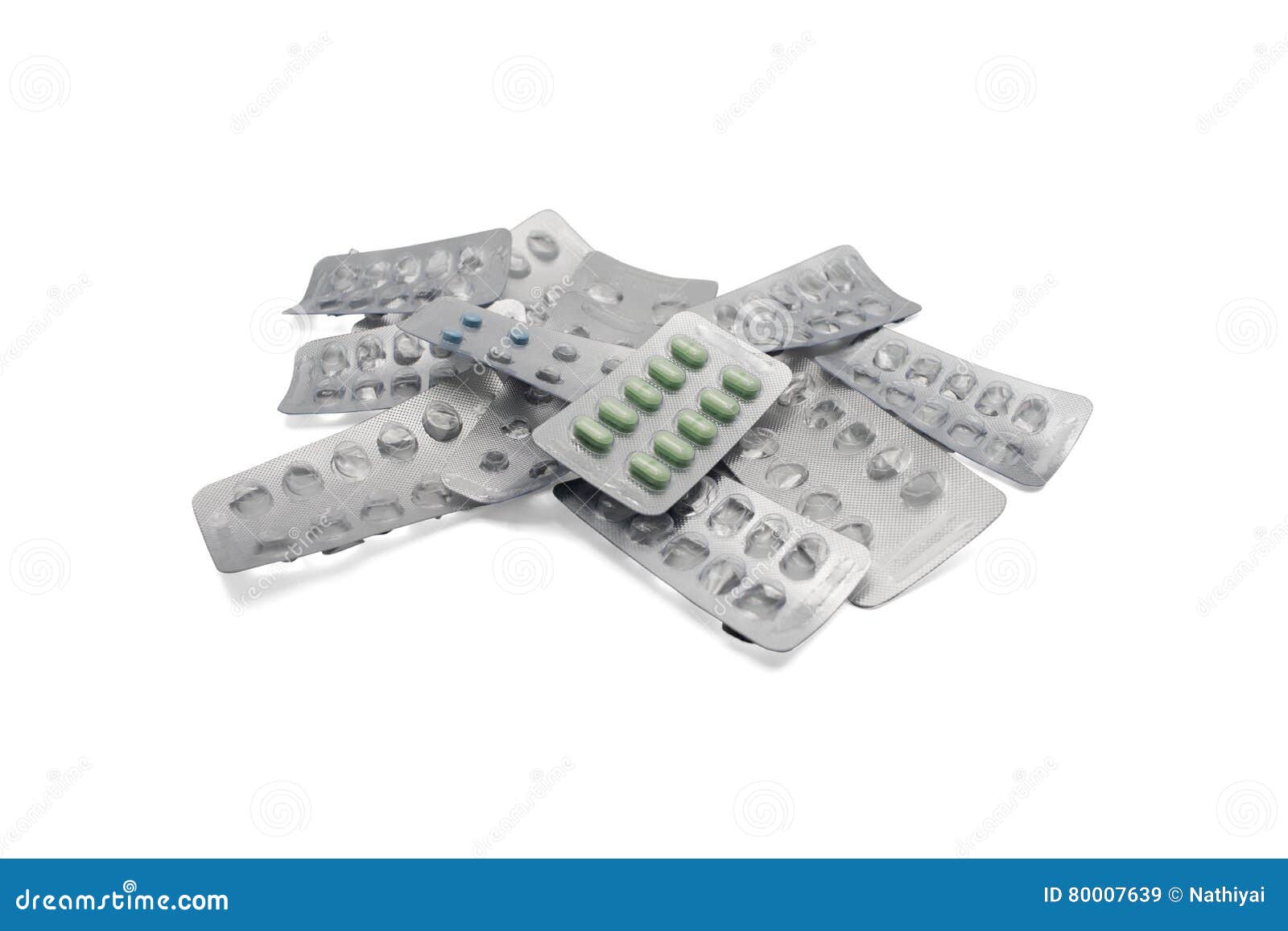 Green Pills Package on and Empty Pill Packages Stock Image - Image of ...