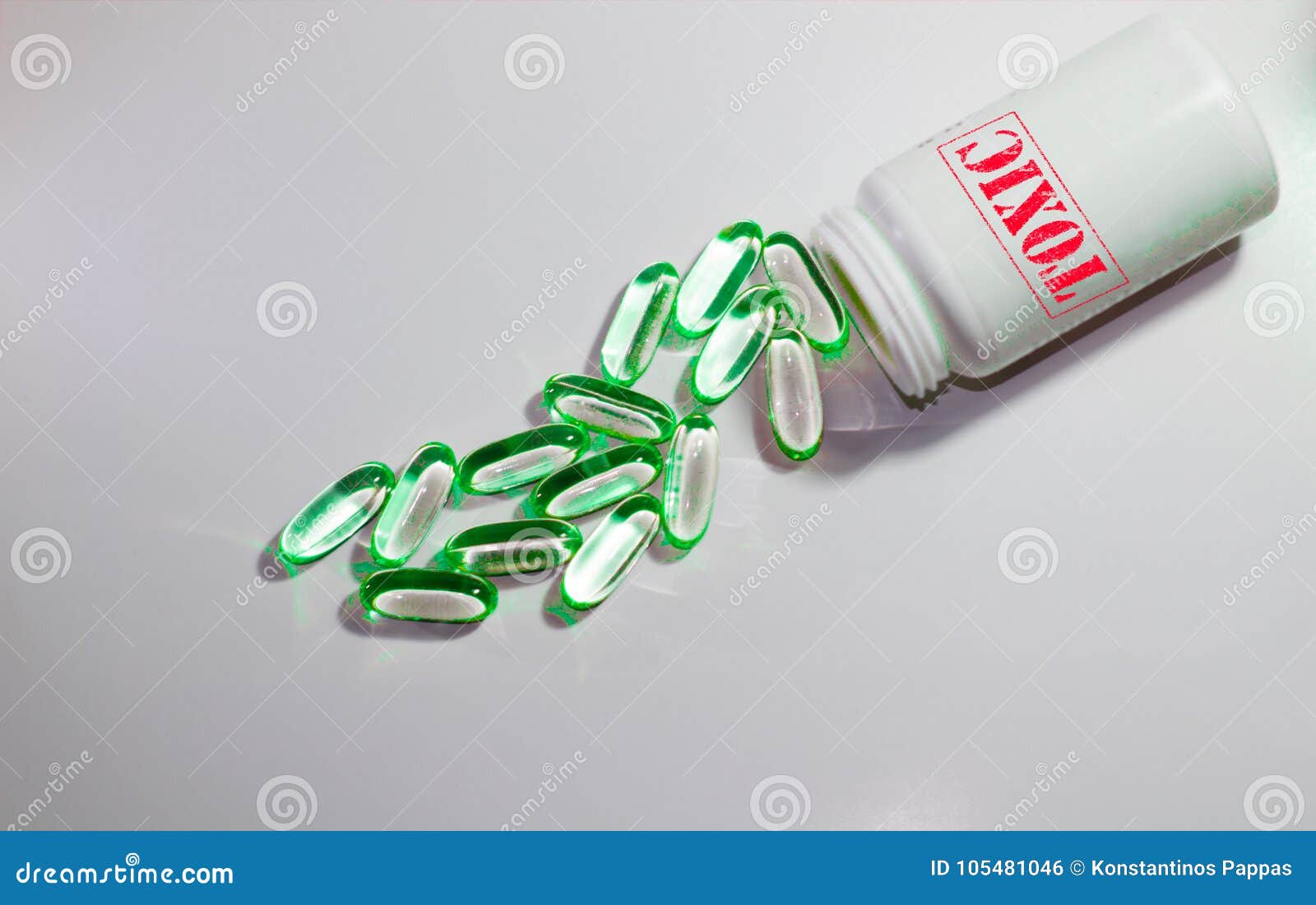 Green Pills on a White Background with the Rubber Stamp Toxic on Stock ...