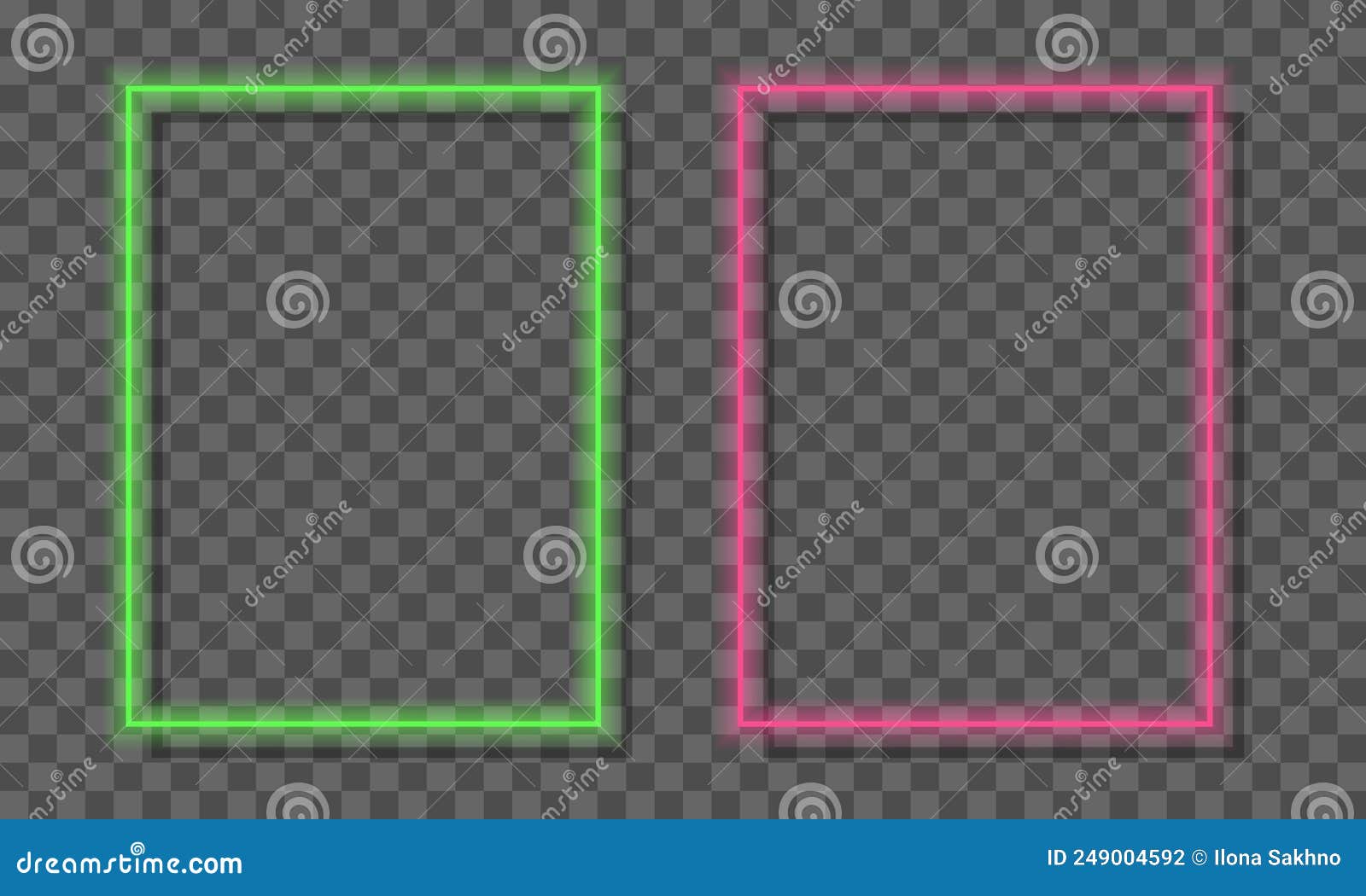 Green and Pink Neon Rectangle Frame, Sign on Transparent Background ...