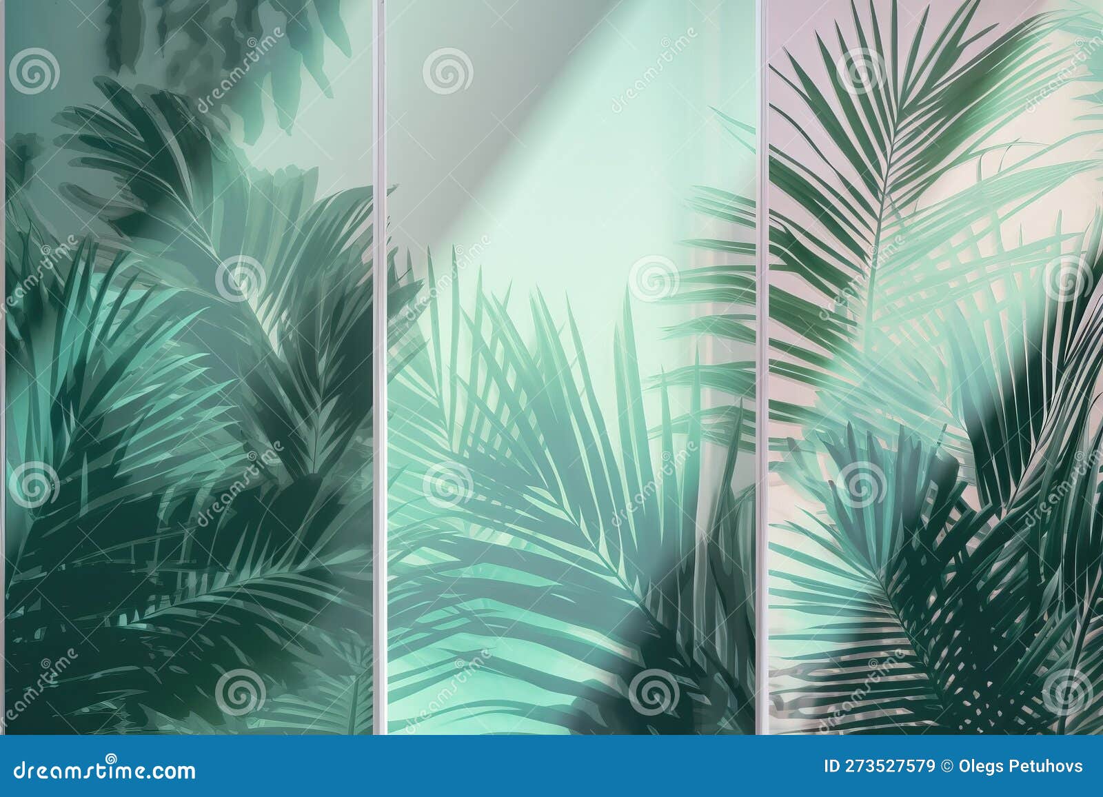 A Green and Pink Wall with a Palm Tree in the Corner of the Wall and a ...