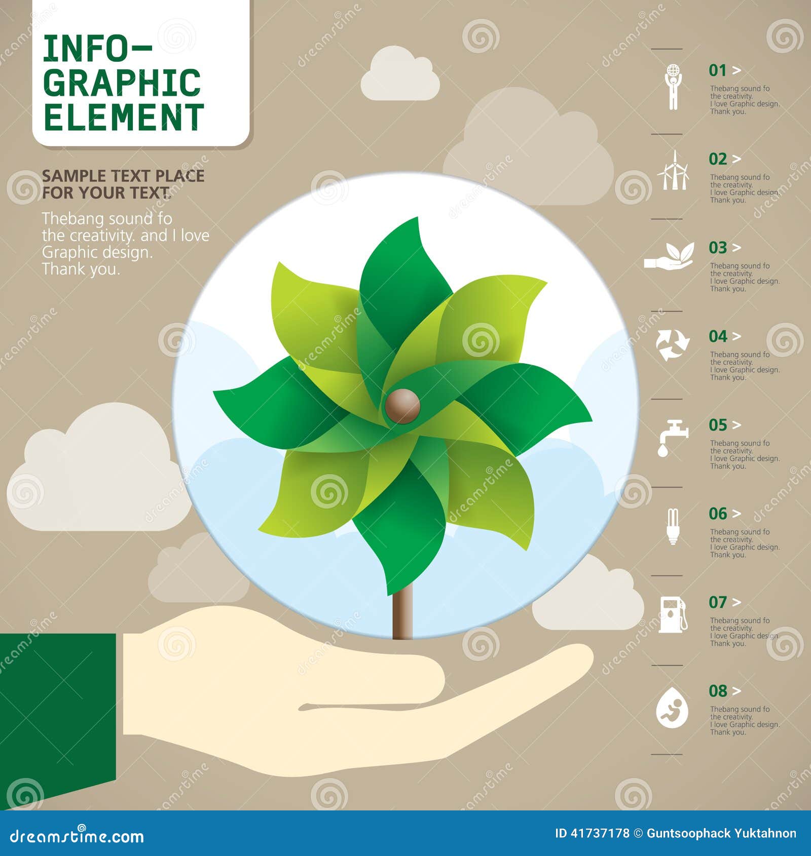 Green Pinwheel on Hand Vector. Stock Vector - Illustration of multi ...