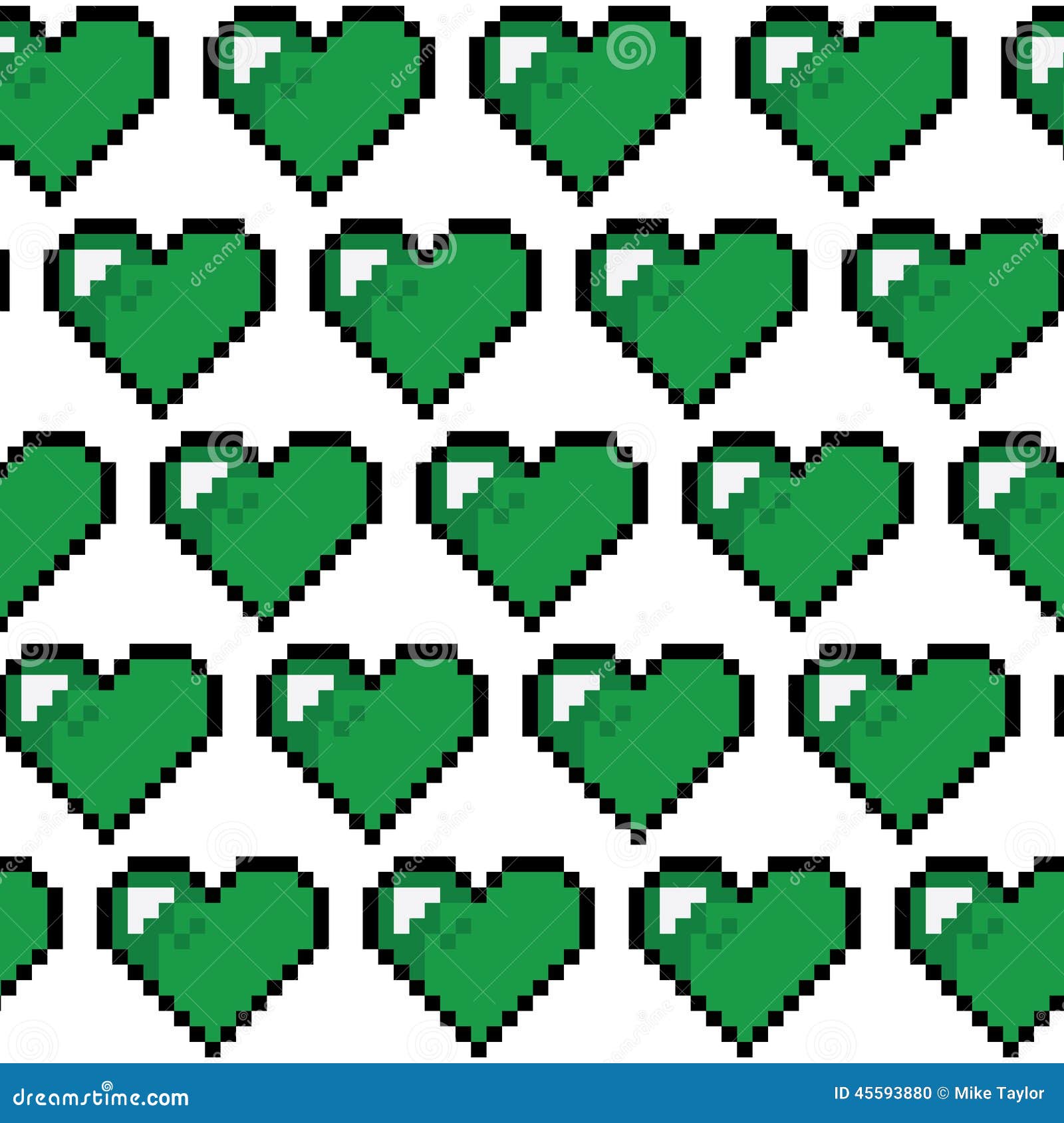 Green Pixel Heart Pattern stock vector. Illustration of repeating ...