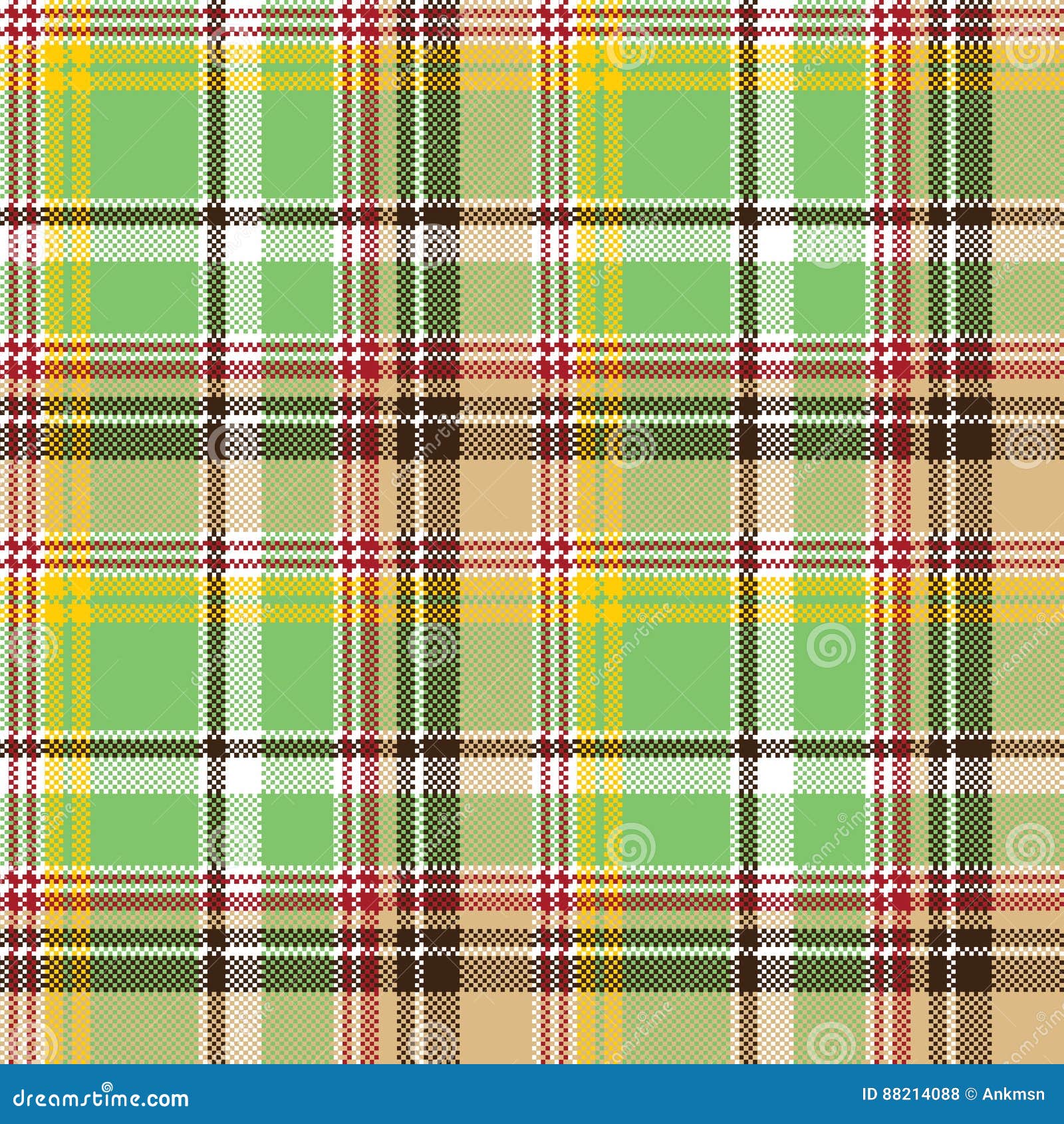 Green Plaid Pixel Texture Madras Color Fabric Seamless Pattern Stock ...