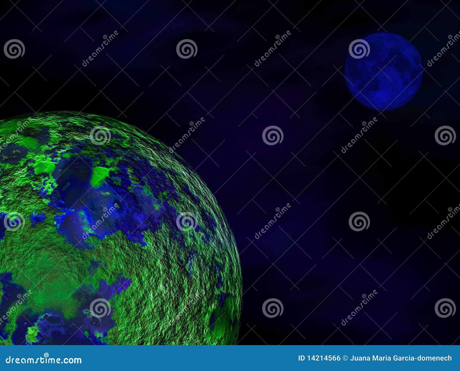 Green Planet, Blue Moon stock illustration. Illustration of vivid ...