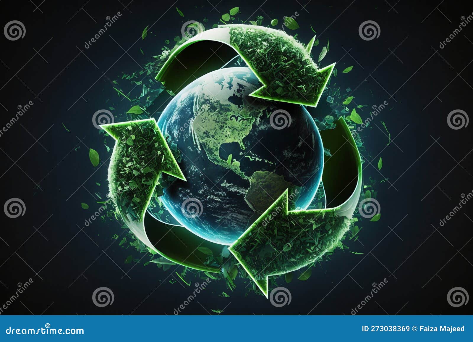 Green Planet Earth with Recycling Symbol, Generative AI Stock ...