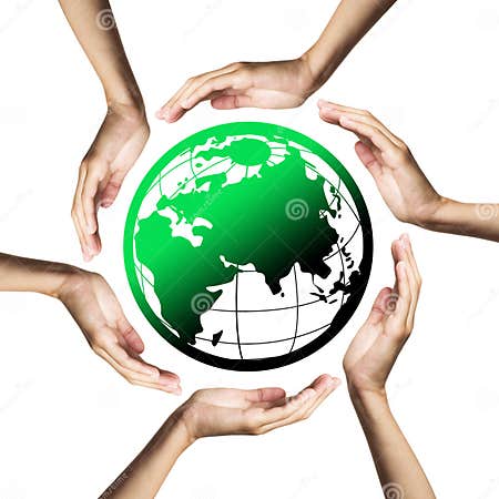 Green Planet (Earth) Surrounded by Hands Stock Photo - Image of ...
