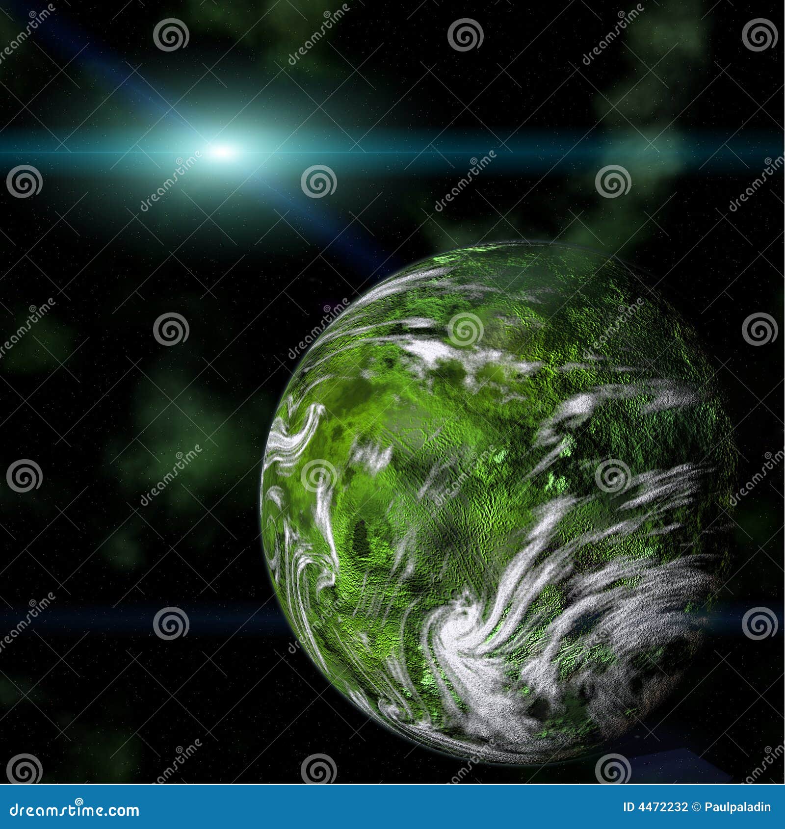 Green Planet on Galactic Background Stock Illustration - Illustration ...