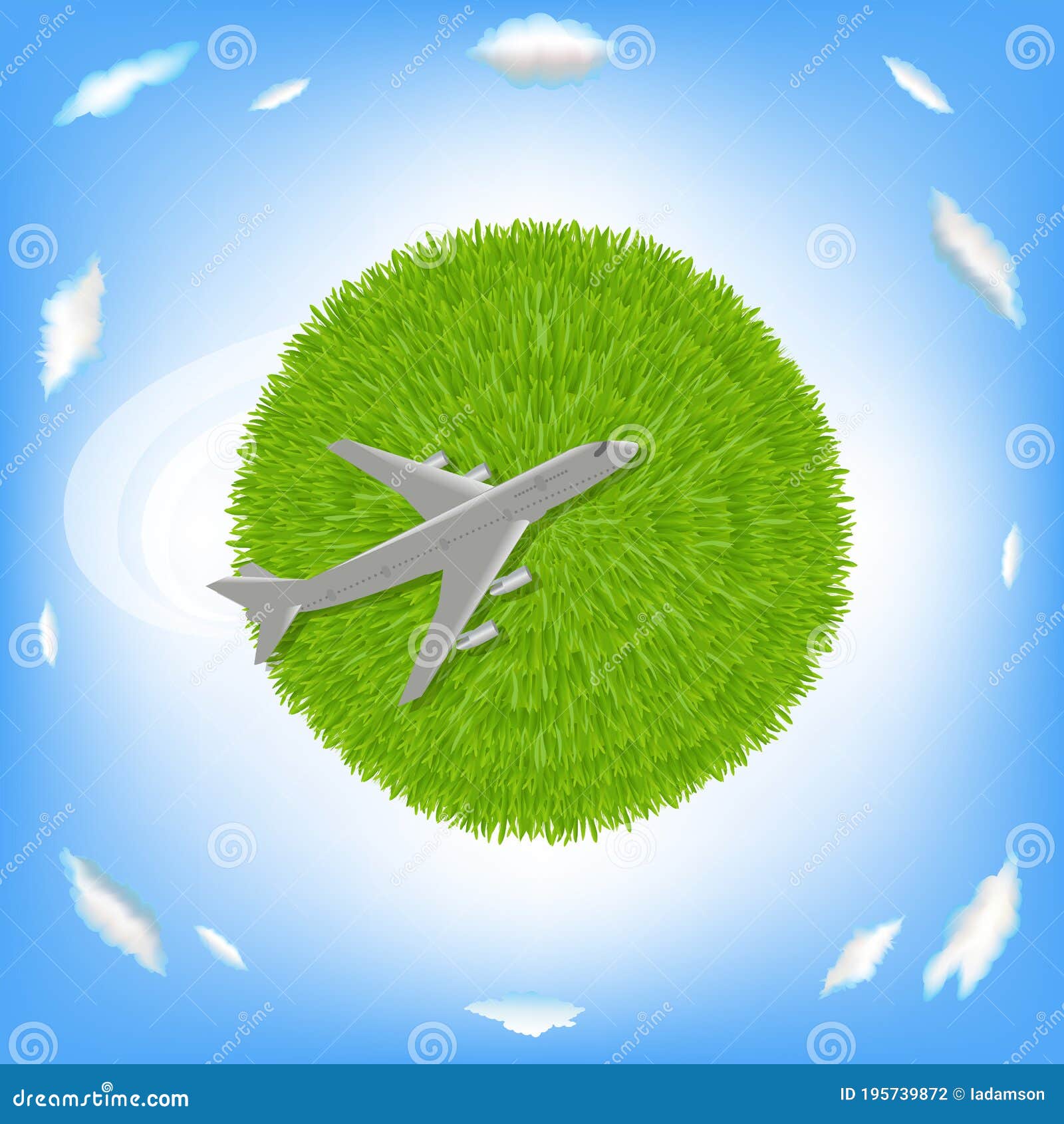 Green Planet and Plane stock vector. Illustration of aircraft - 195739872